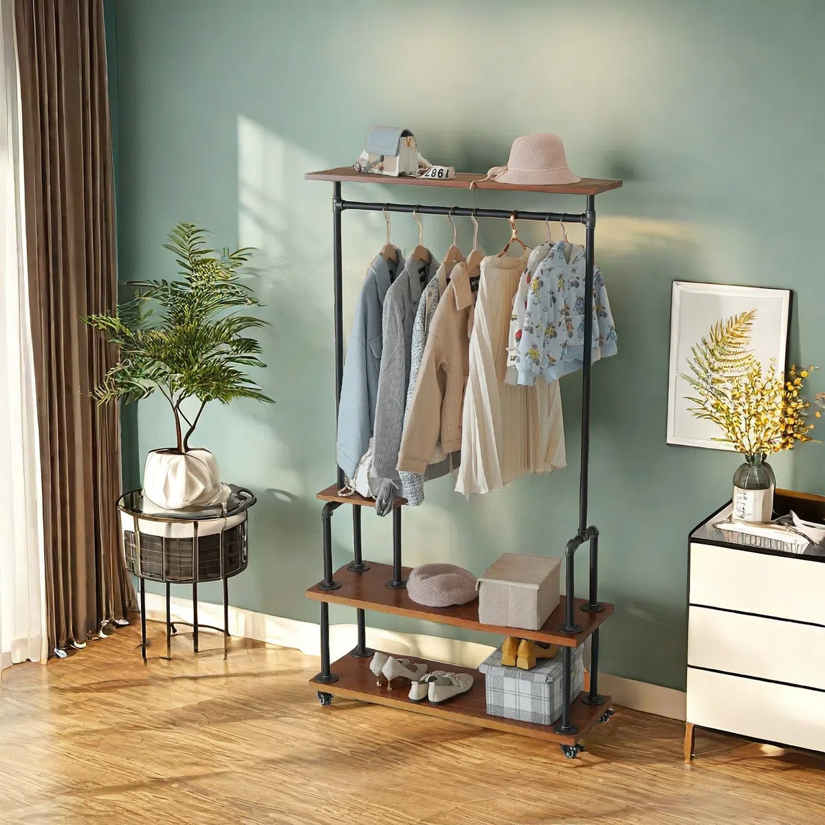 17 Stories Heavy Duty Clothing Rack, Industrial Pipe Clothes Rack With ...