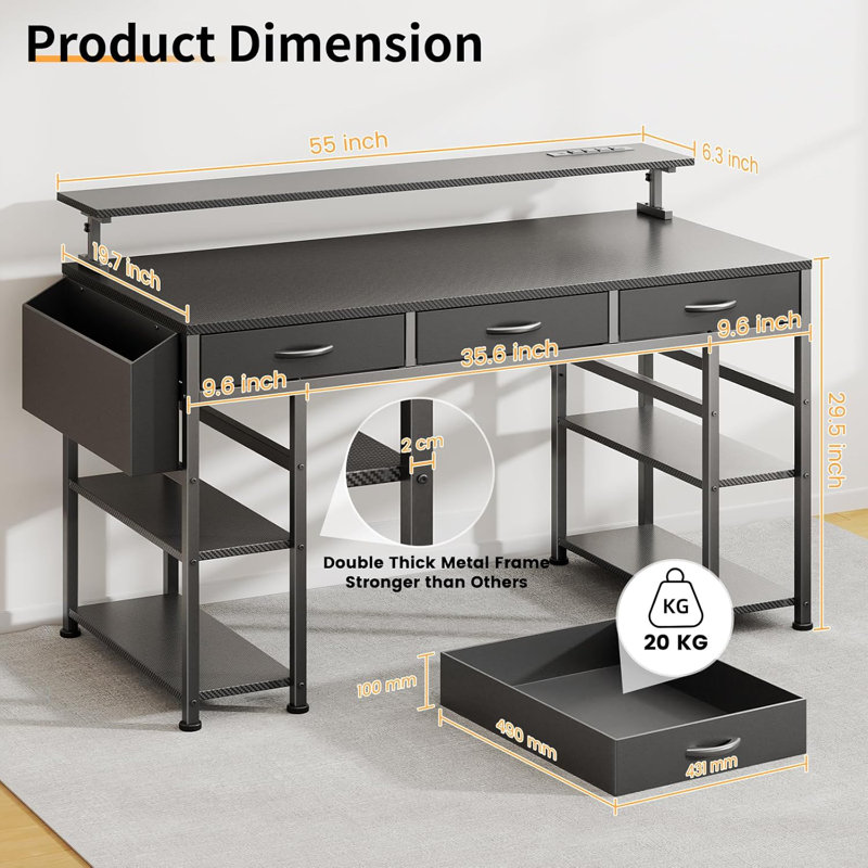 Latitude Run® Computer Desk with 3 Drawers | Wayfair