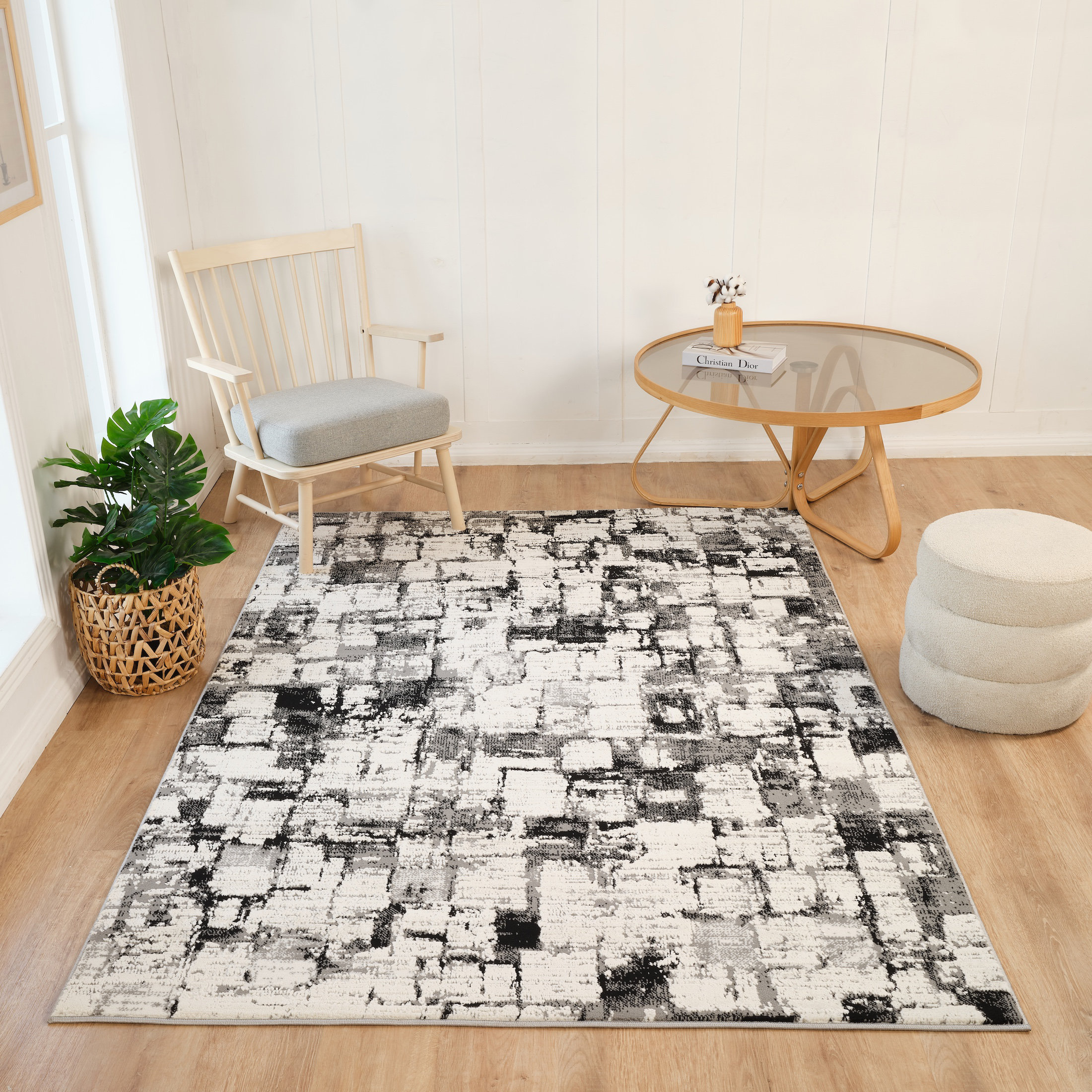 Wrought Studio™ Olliyah Collection Transitional Bone/Black Abstract ...