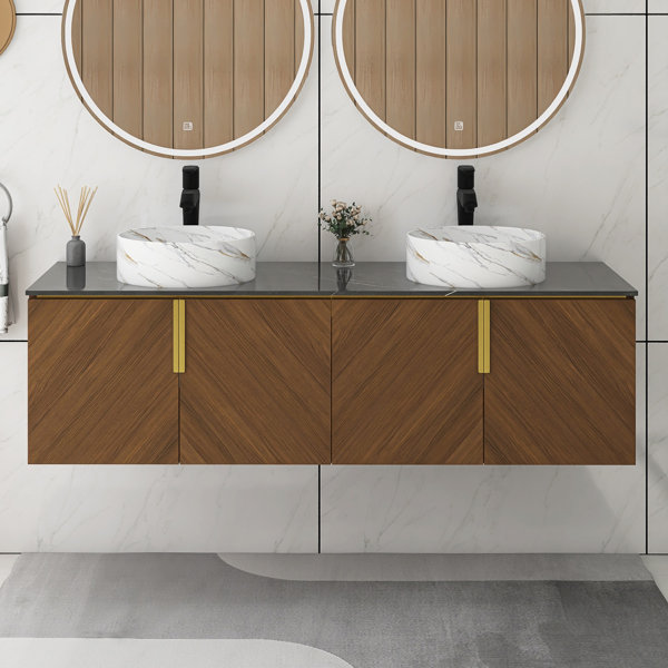 Mercer41 60" Wall Mounted Bathroom Vanity With Sintered Stone ...