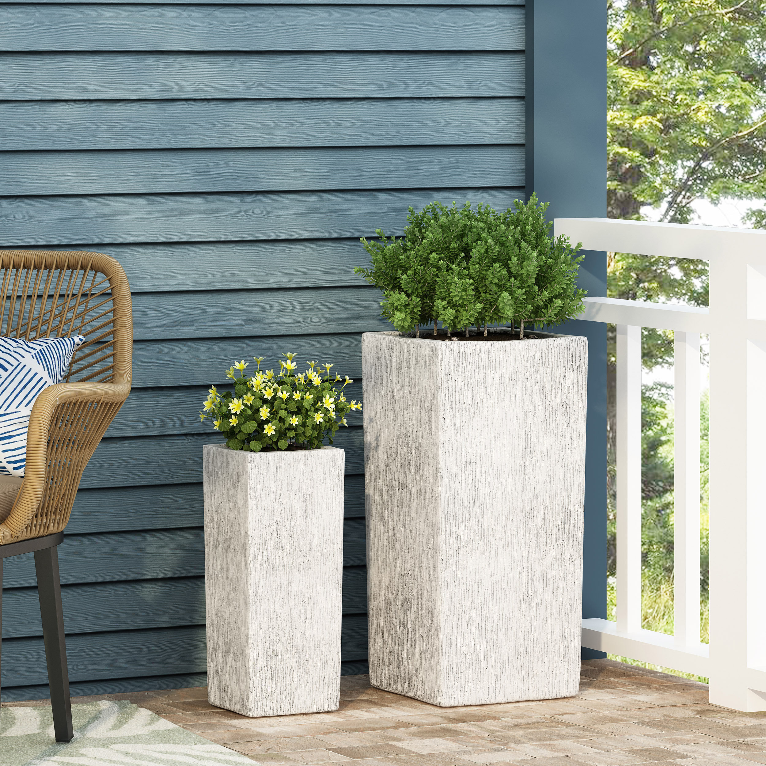 17 Stories Dustin 2-Piece Concrete Pot Planter Set | Wayfair