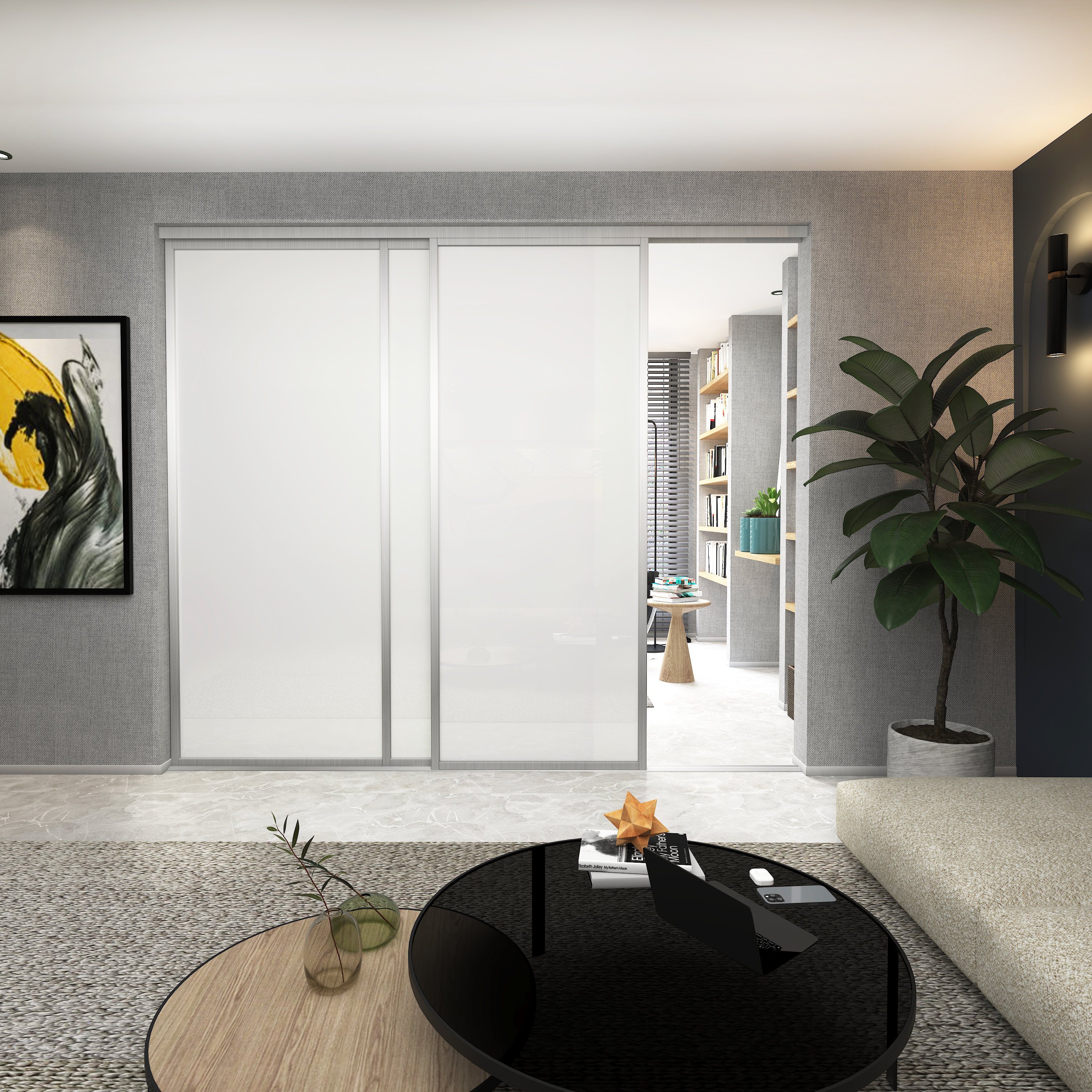 Doors22 3 Panel Frosted Glass Sliding Room Divider - Aluminum Frame ...