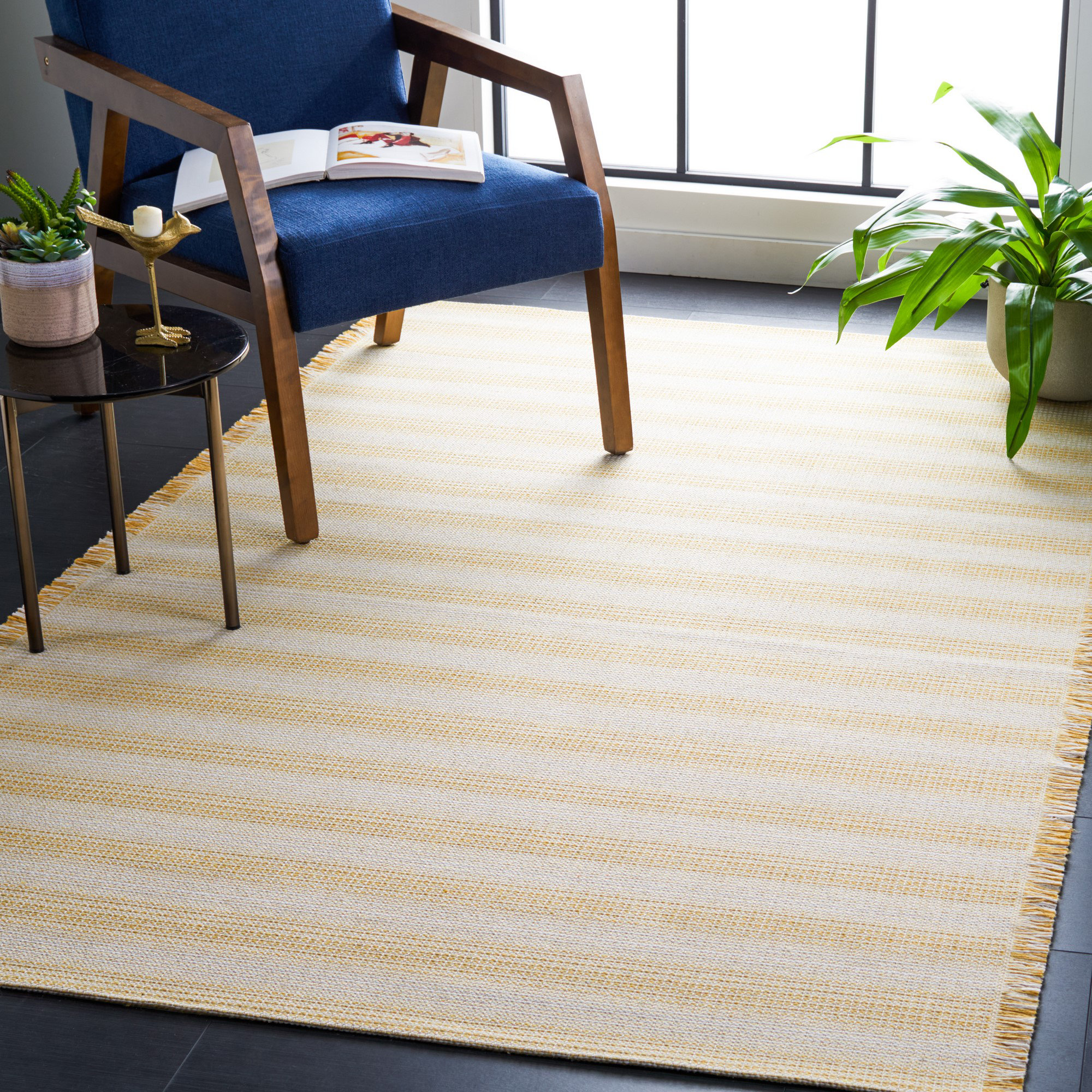 Gracie Oaks Leiner Performance Striped Rug | Wayfair