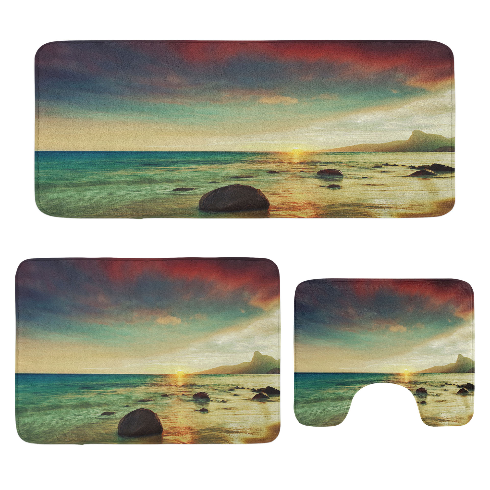 East Urban Home Sea Bathroom Rug Set 3 Pieces U-Shape & Rectangle Mats ...