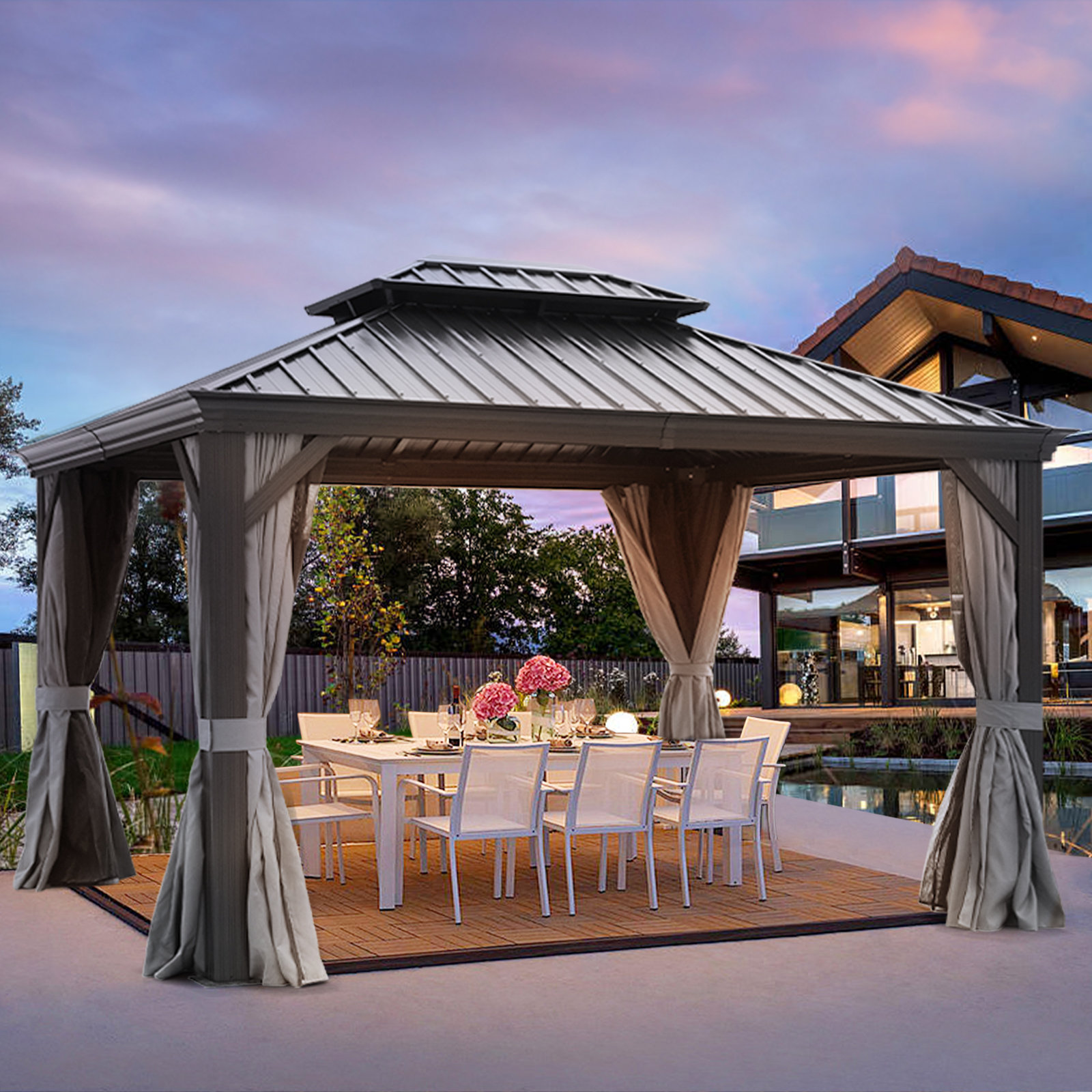 NOBLEMOOD 12 Ft. W x 10 Ft. D Metal Patio Gazebo & Reviews | Wayfair