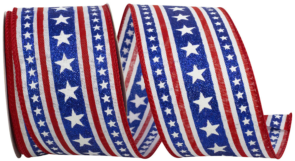 The Holiday Aisle® 2-1/2"X10yd Red/White/Blue Stars And Glitter Stripes ...