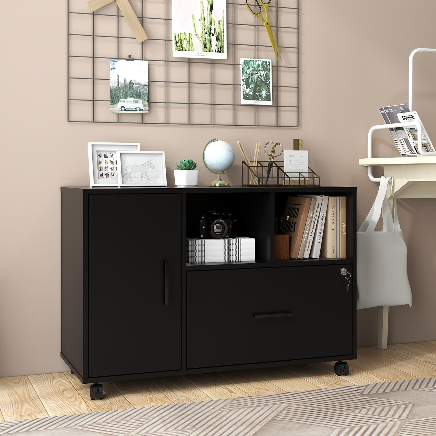 Inbox Zero 1-Drawer Wooden Office Lateral Filing Cabinet On Wheels ...