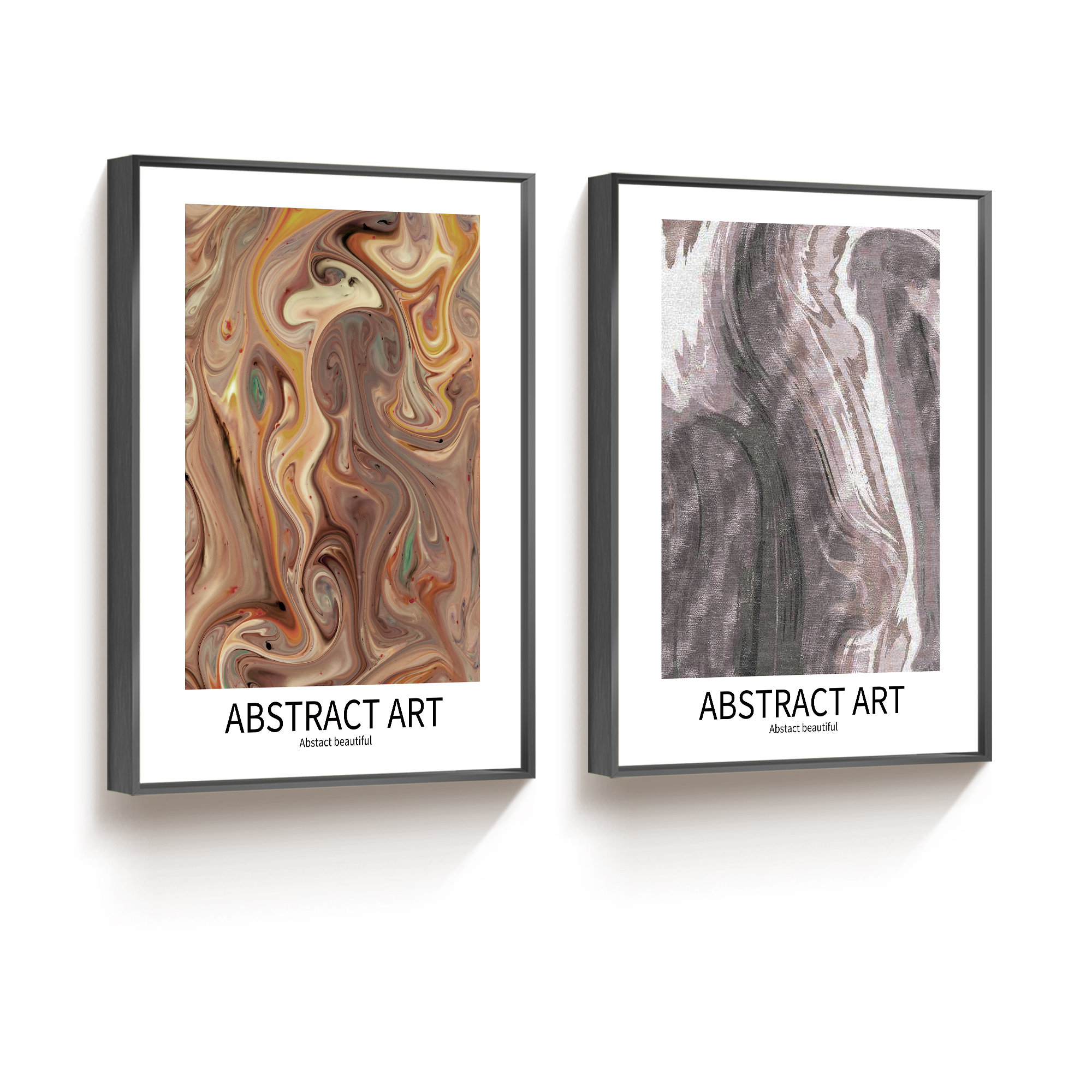 Ivy Bronx Luxury Aluminum Frame Canvas Art 2 Pieces Geometric Abstract ...