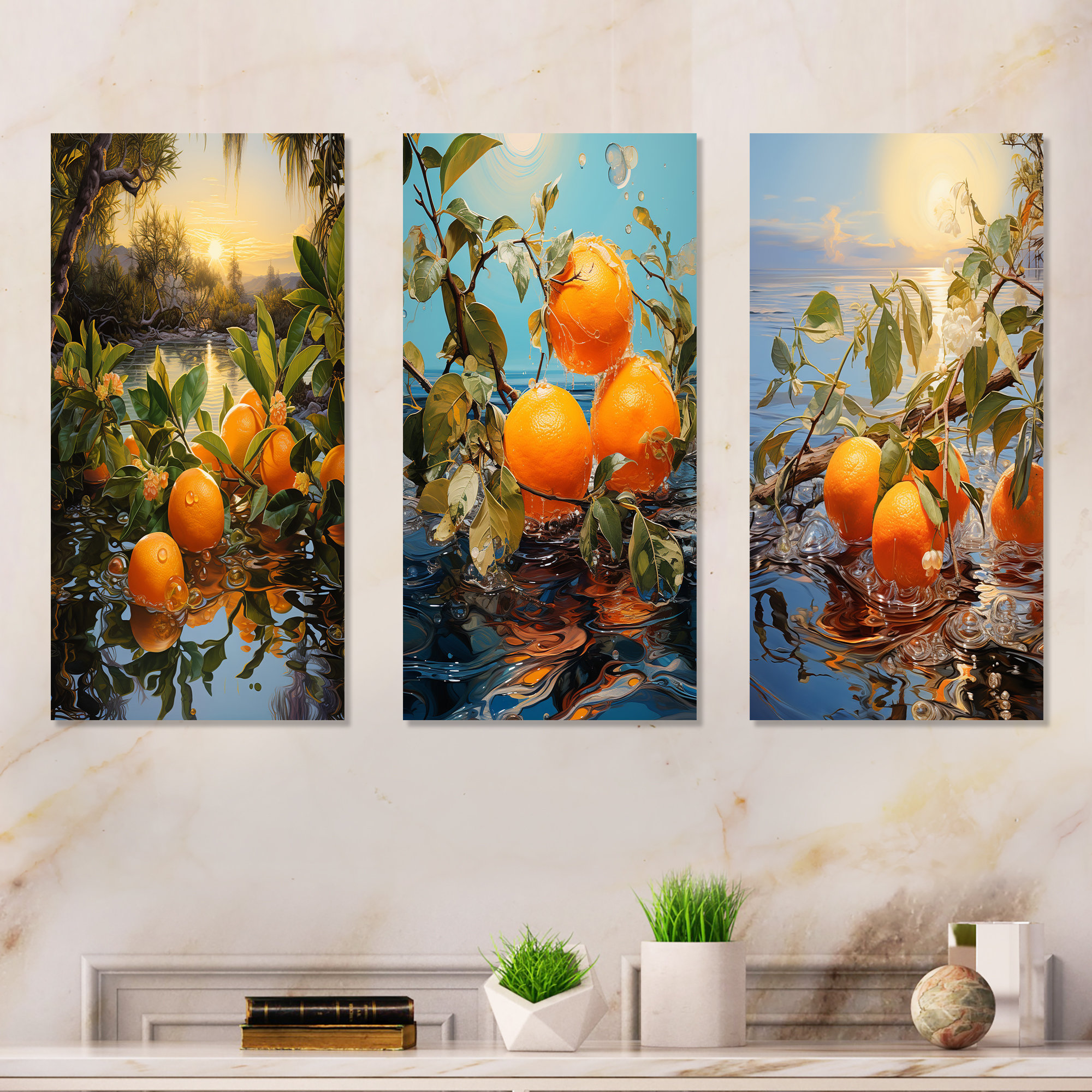 August Grove® Sunset Sienna Tangerine Twilight - Fruits Wall Decor Set ...