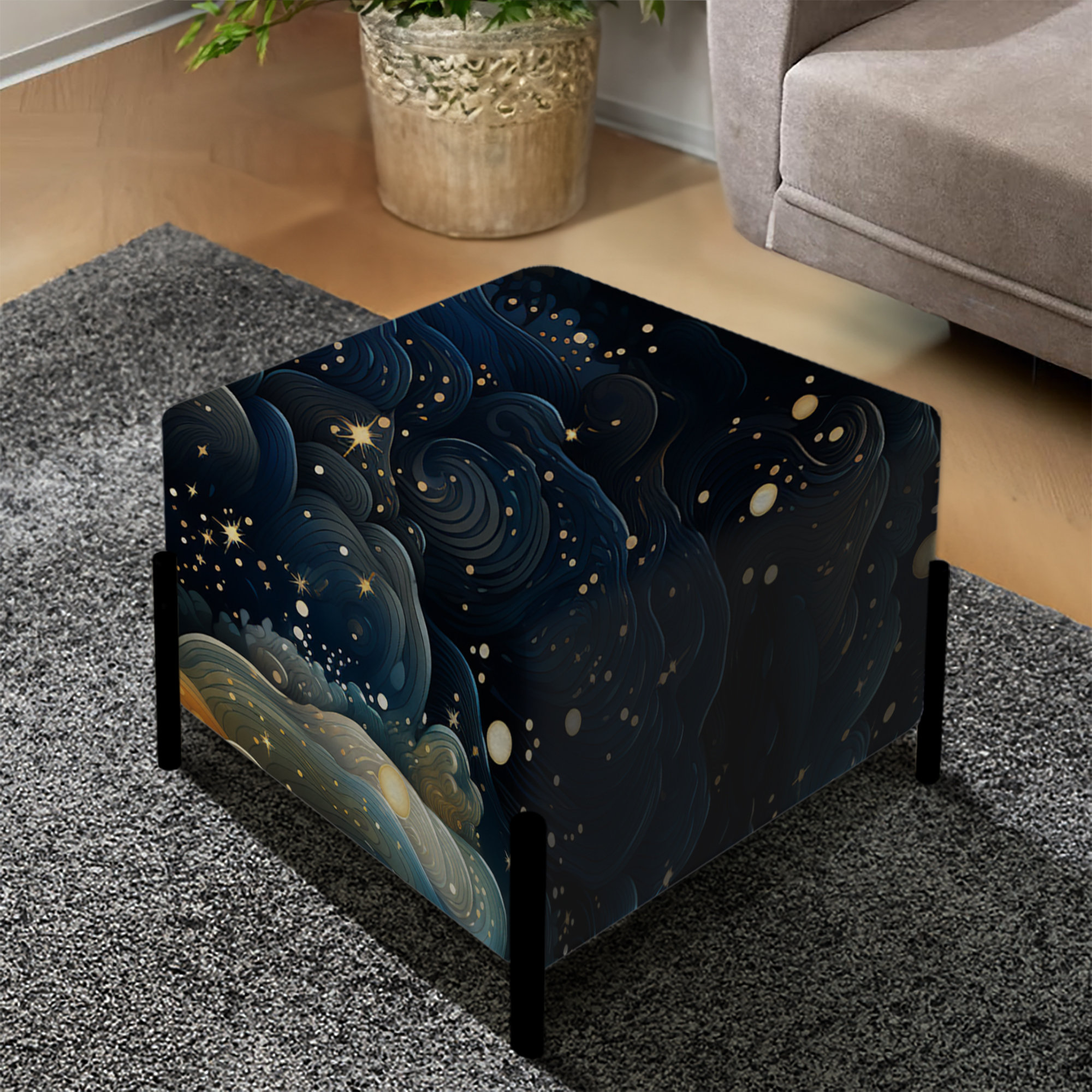Design Art Midnight Indigo Galactic Pattern - Abstract Square Ottoman ...