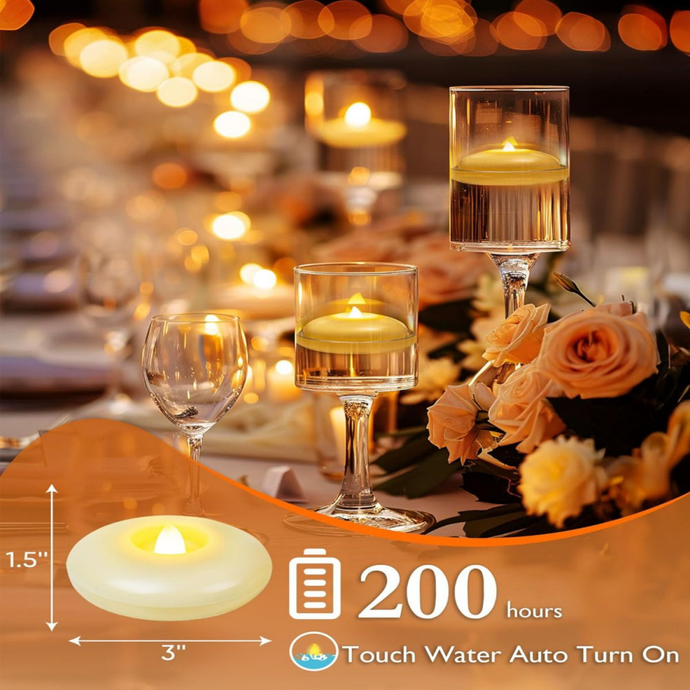 The Holiday Aisle® 3” Flameless Led Floating Candles, 200 Hour Battery ...