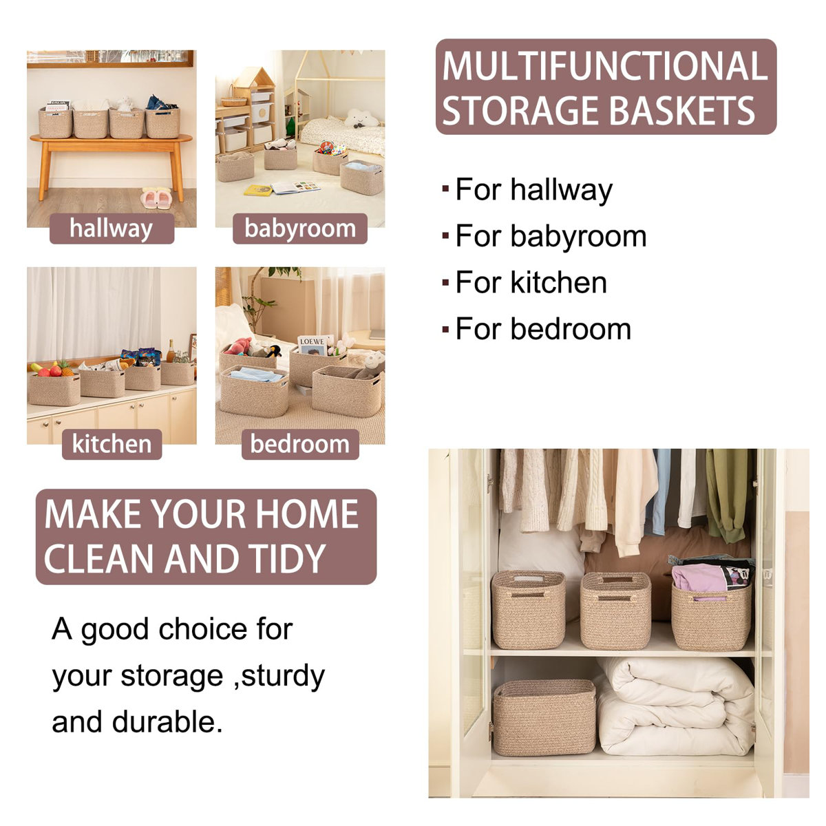 Hokku Designs 4 Pack Storage Baskets For Organizing, Cube Storage Bins ...