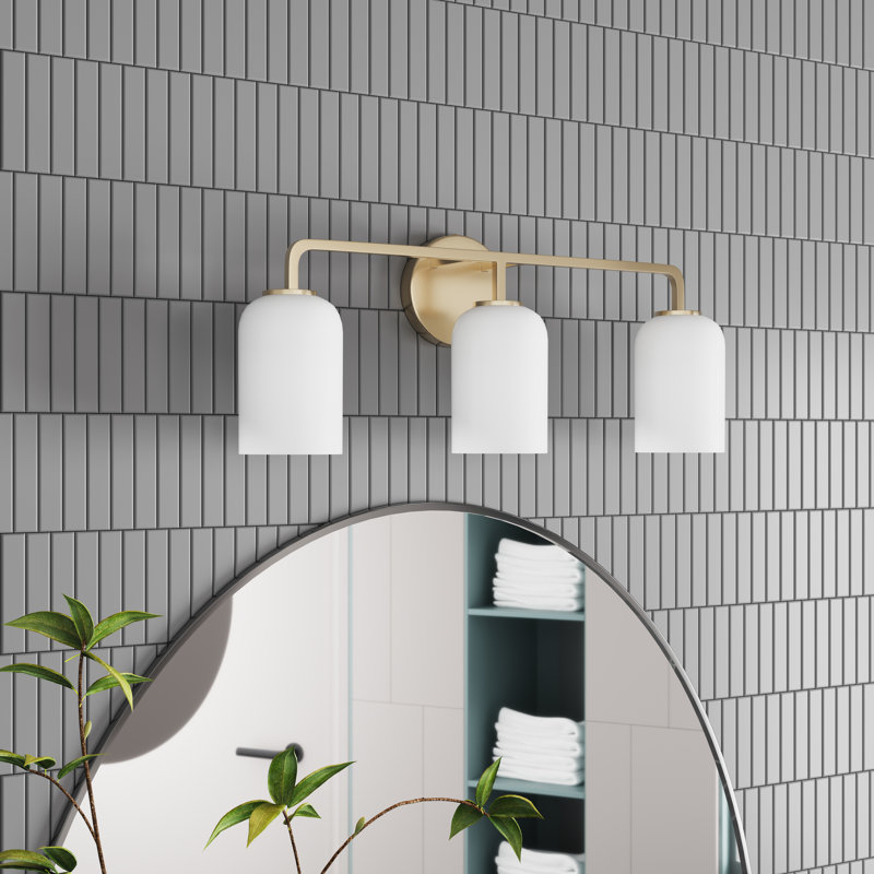 Mercer41 3 Light Brushed Gold Bathroom Light Fixtures with Frosted ...