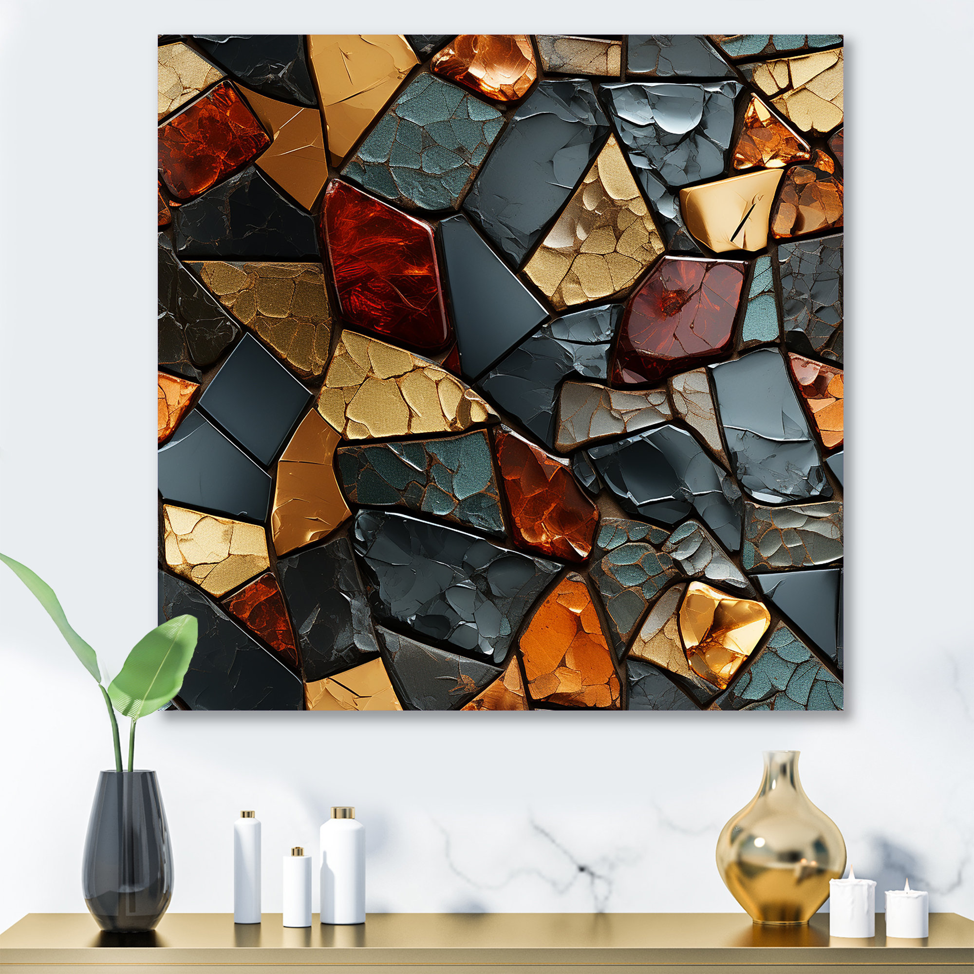 Ivy Bronx Cubic Mosaic Marble Tiles II - Abstract Tile Metal Wall Art ...