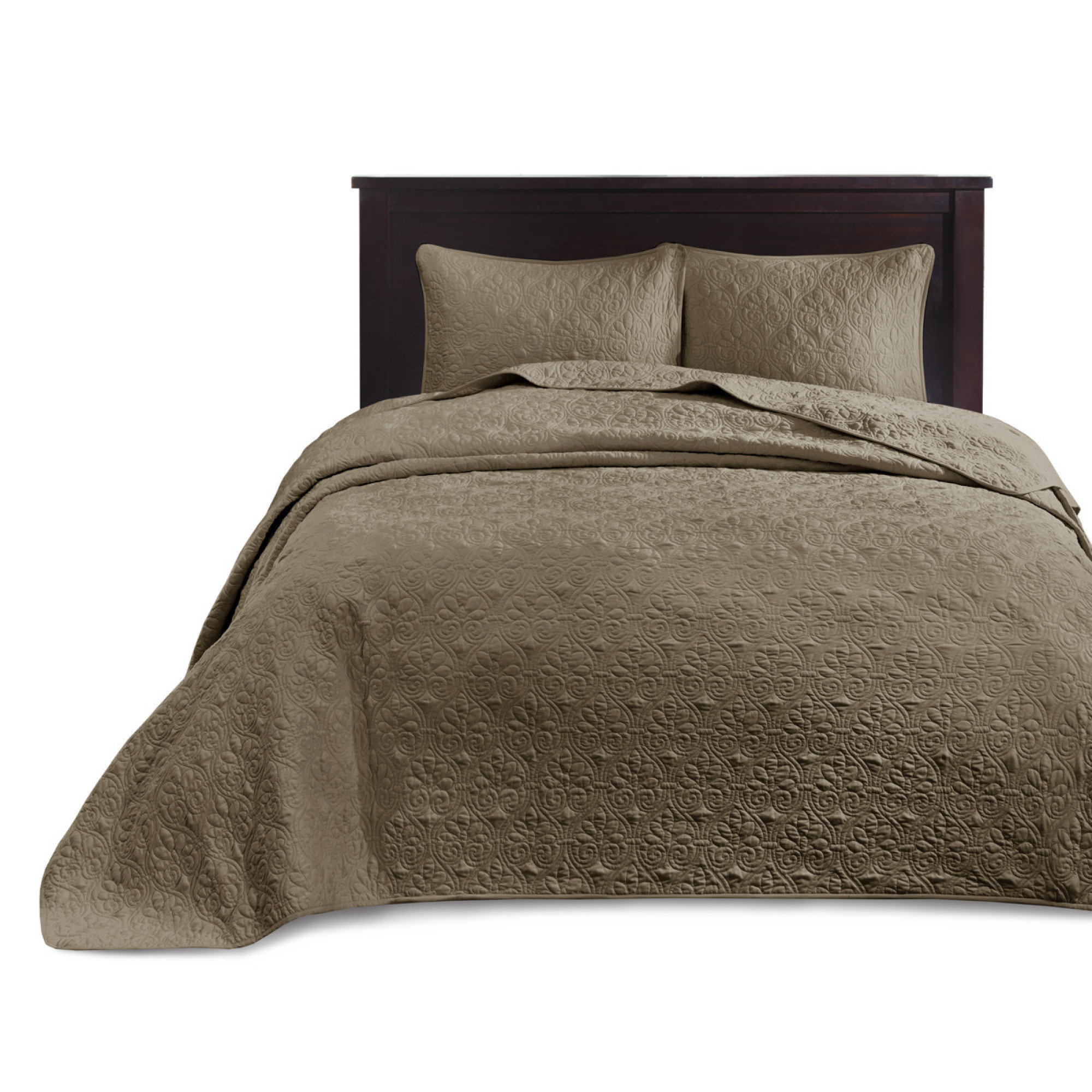 Xylbina Mocha Queen Reversible Antimicrobial Bedspread Set | Wayfair