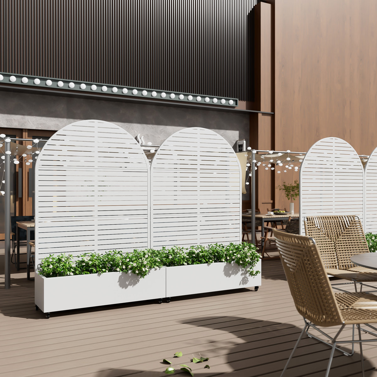 Latitude Run® Metal Planter Box privacy screen Garden Bed with Trellis ...