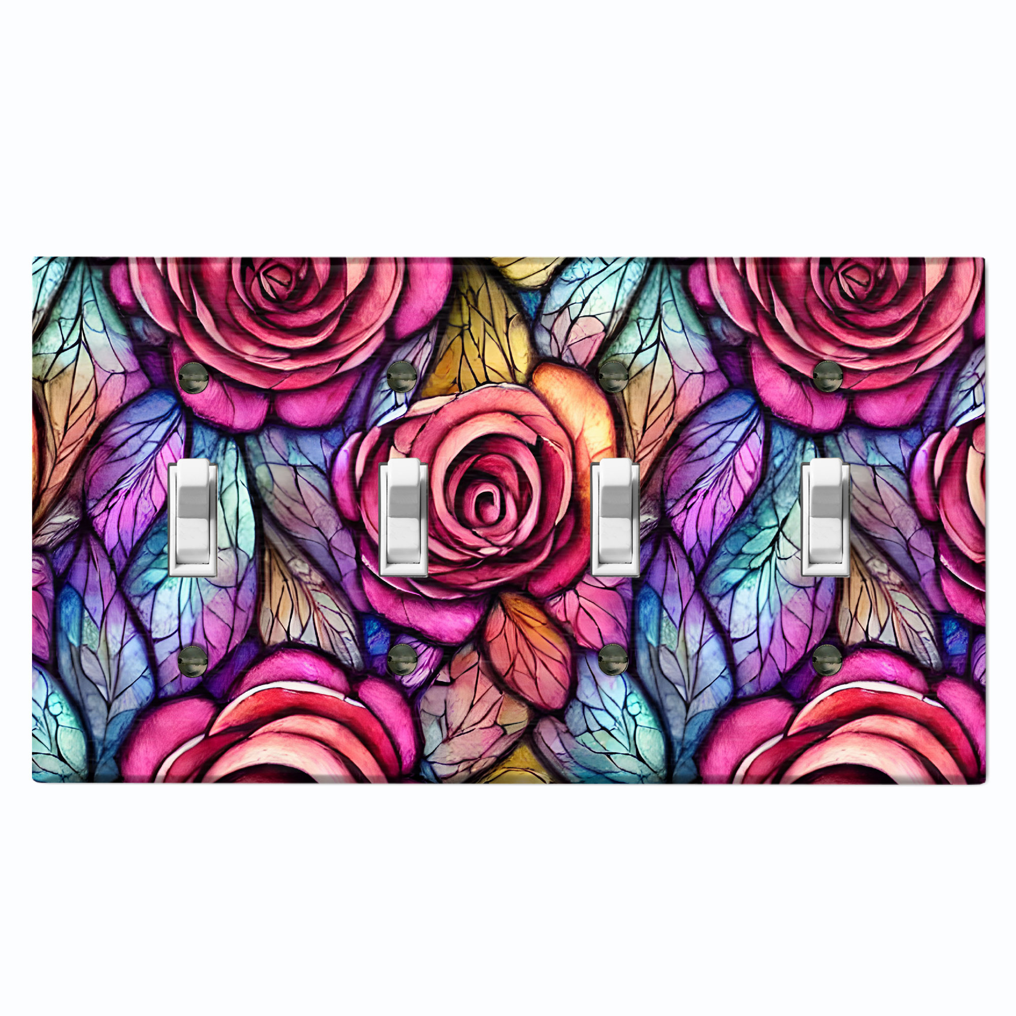 WorldAcc Colorful Flower Roses Nature Themed 4 - Gang Toggle Light ...