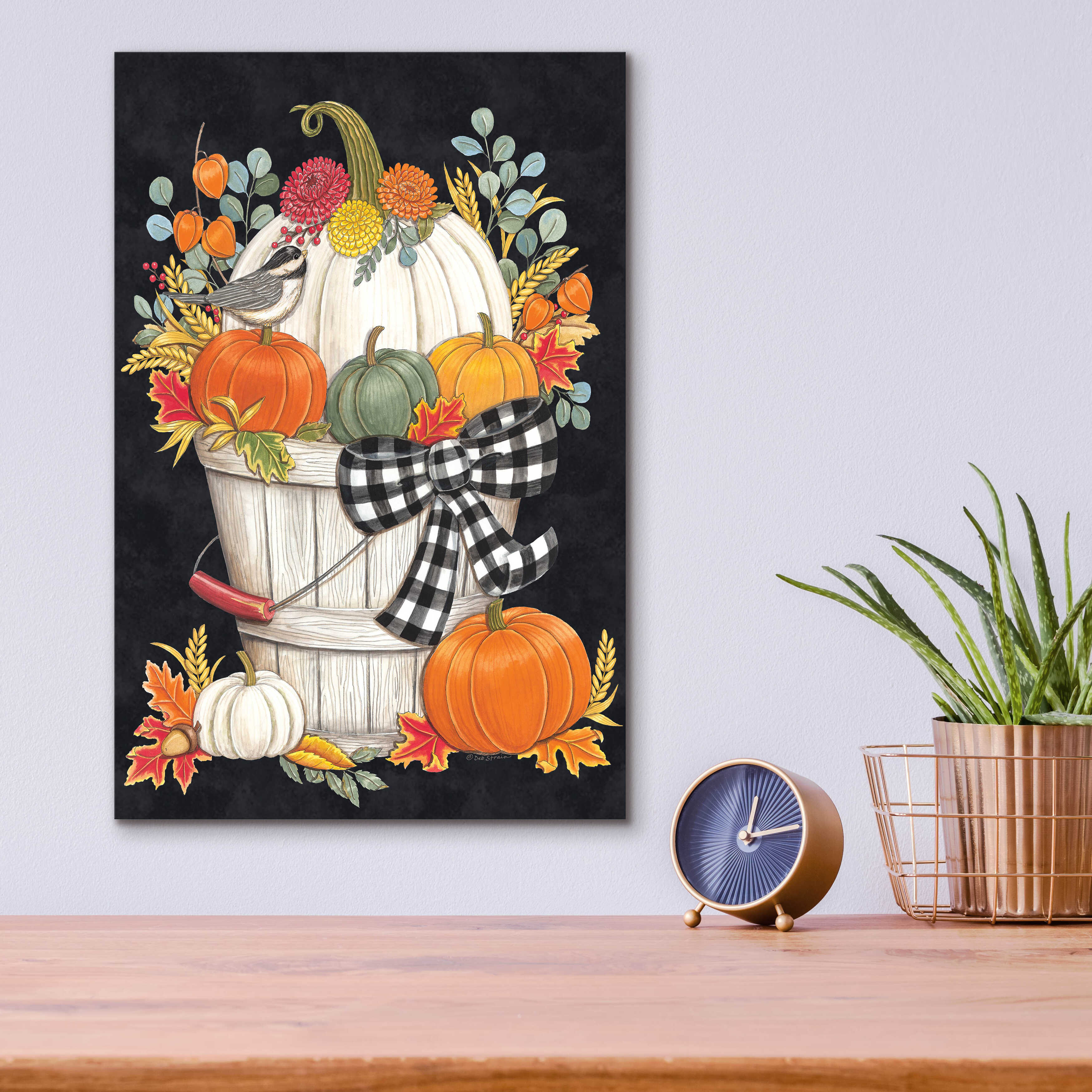 The Holiday Aisle® Fall Bucket With Chickadee by Deb Strain - Unframed ...