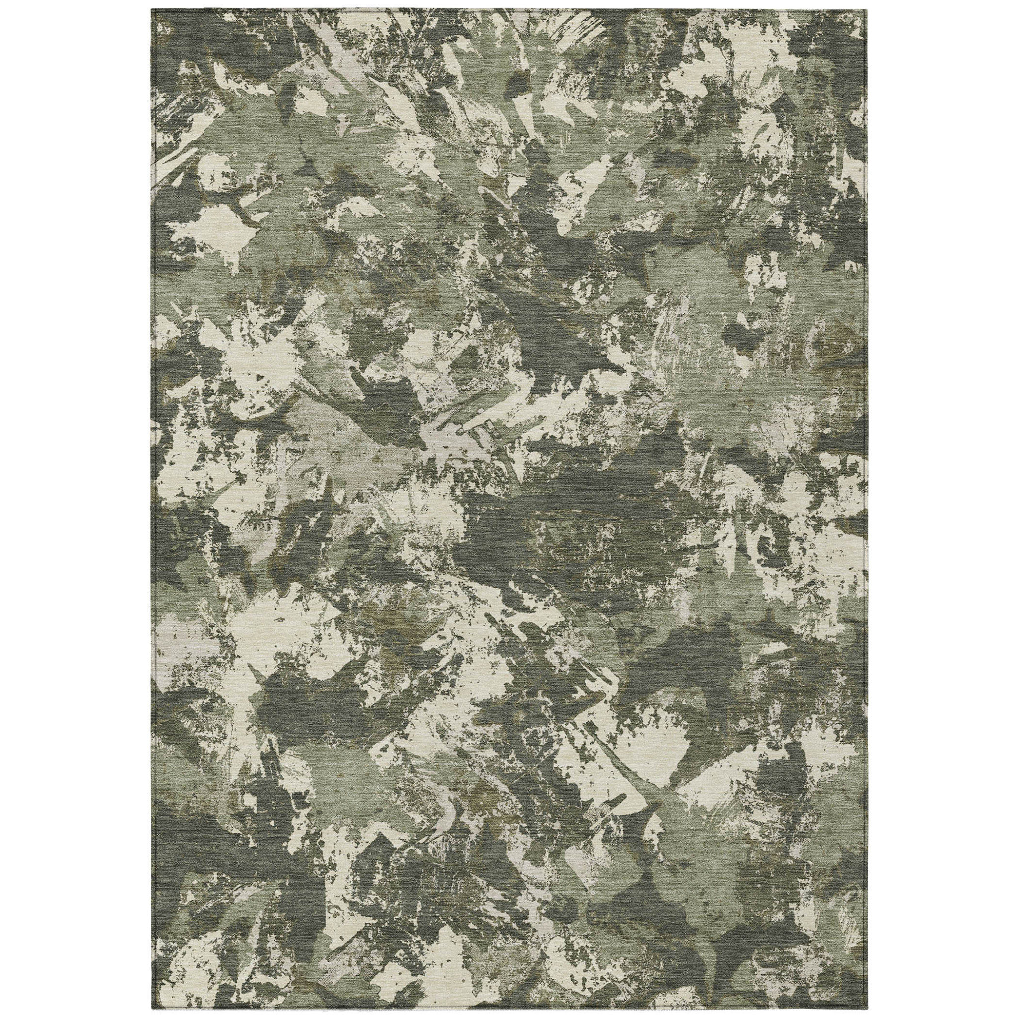 HomeRoots 3' X 5' Olive Green And Ivory Floral Washable Indoor Outdoor ...