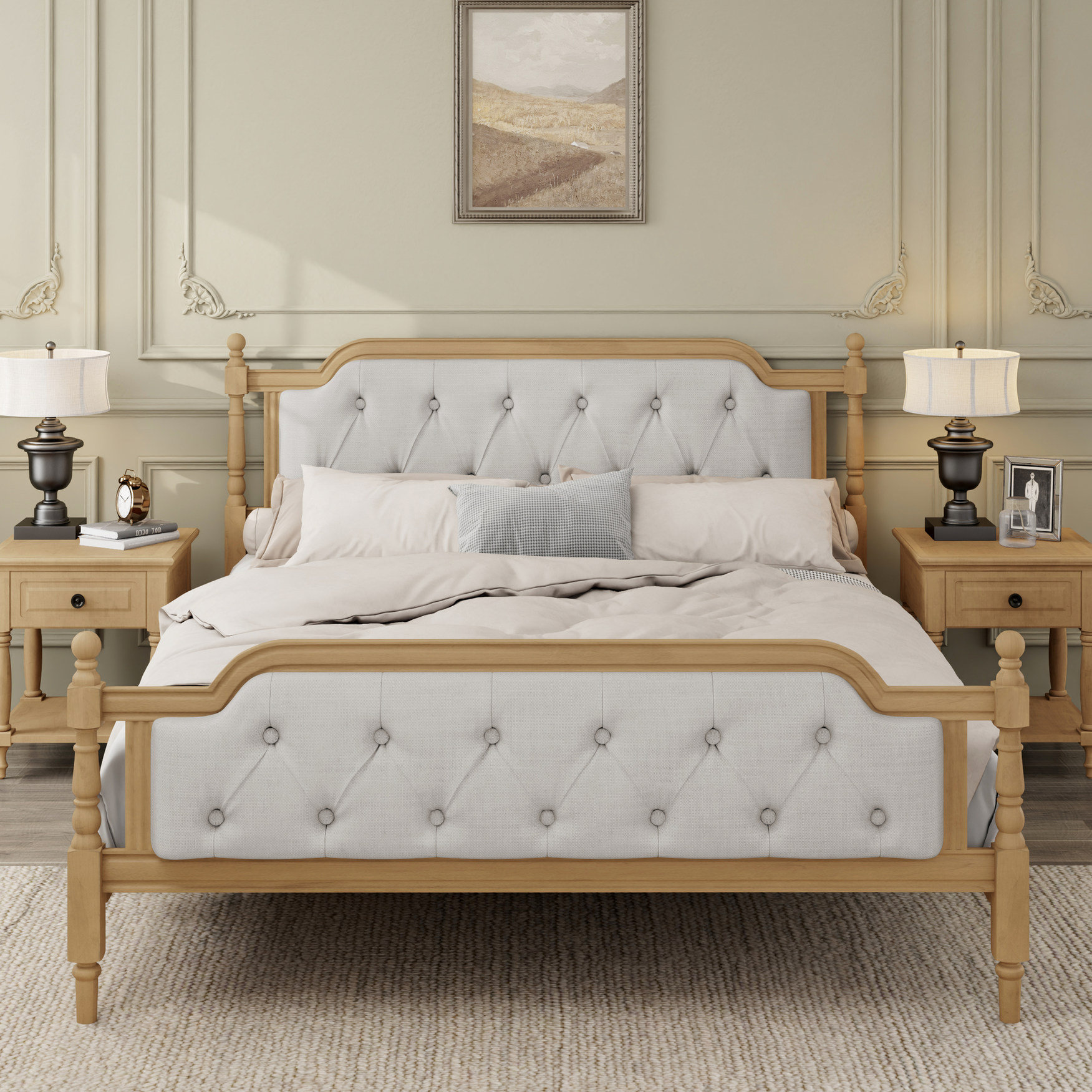 Red Barrel Studio® King Bed Frame With Padded Headboard, Solid Wood, No ...