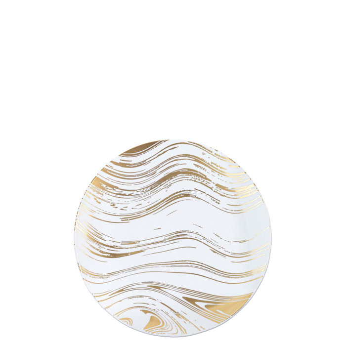 EcoQuality 6 inch Round White Plastic Plates with Gold Curve Design 100 ...