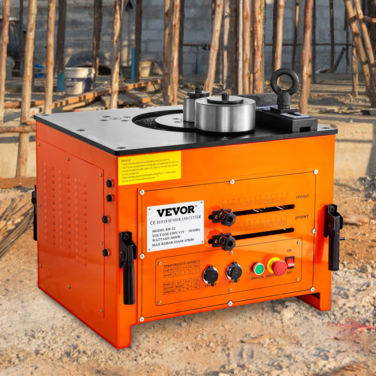VEVOR Hydraulic Rebar Bender, 3000W Electric Rebar Bender, 0.24''-1.26''/6-32 mm Max Rebar ...