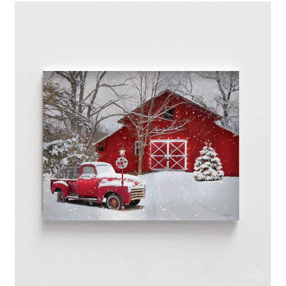 WeFrameArt Truck Full Of Sleds By Lori Deiter, Red Barn Christmas Decor ...