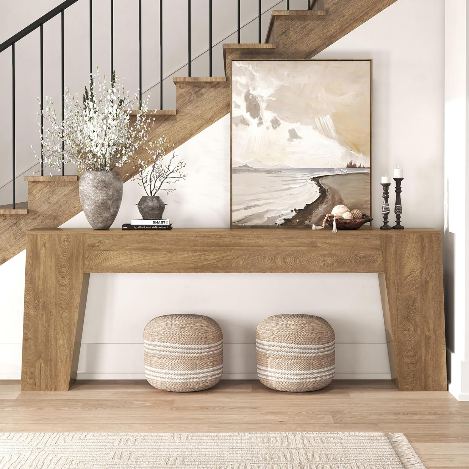 Millwood Pines Extra Long Sofa Console Table For Entryway, 78-Inch Large Farmhouse Wood Behind ...