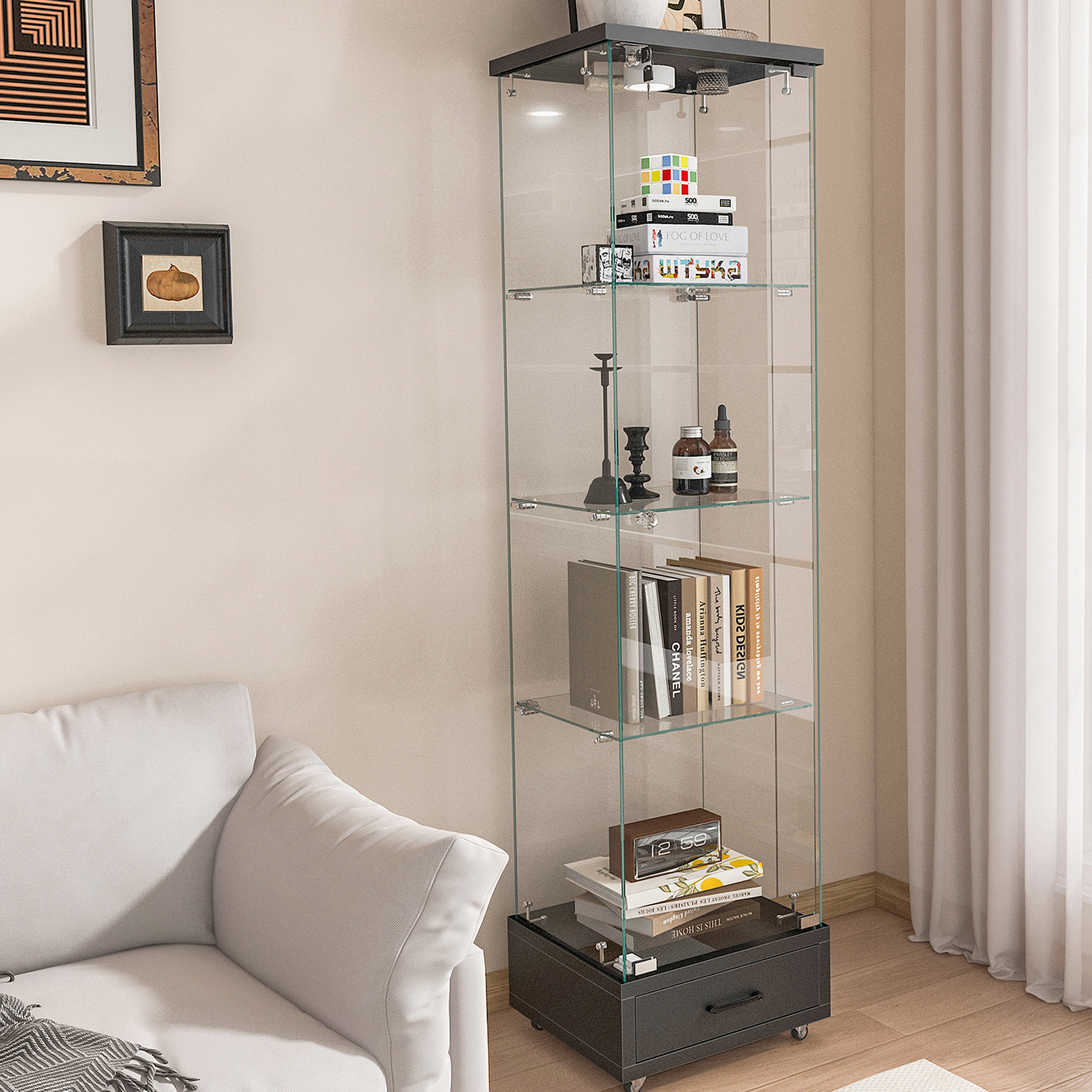 Latitude Run® Modern Quick - Assembly Display Cabinet With Drawer ...