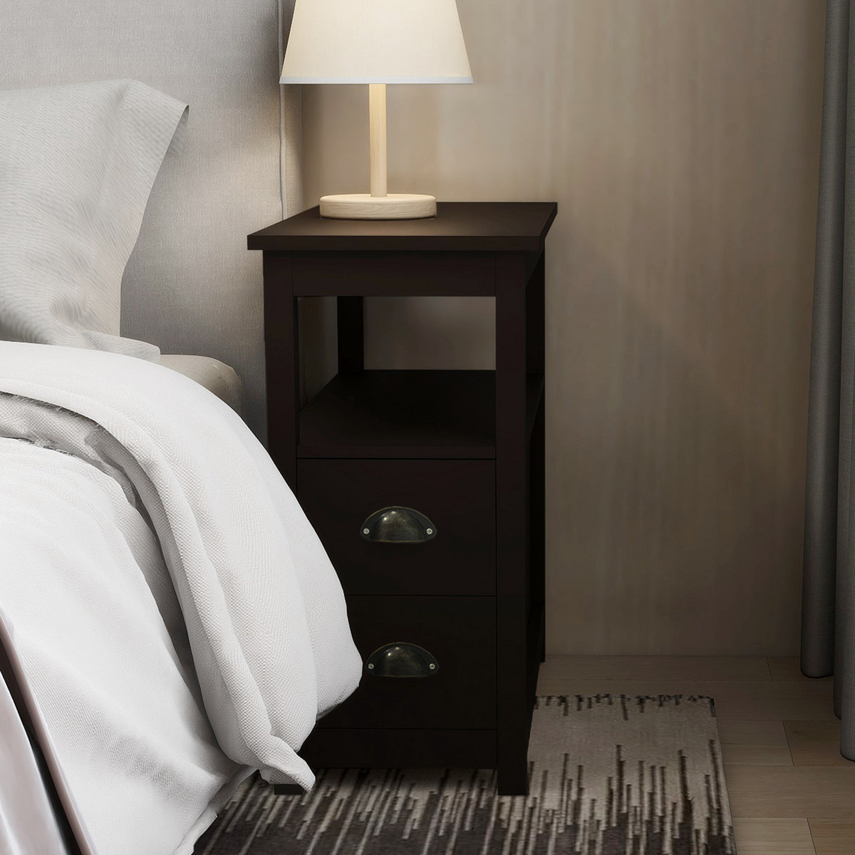 Winston Porter End Table Narrow Nightstand With 2 Drawers And Open ...