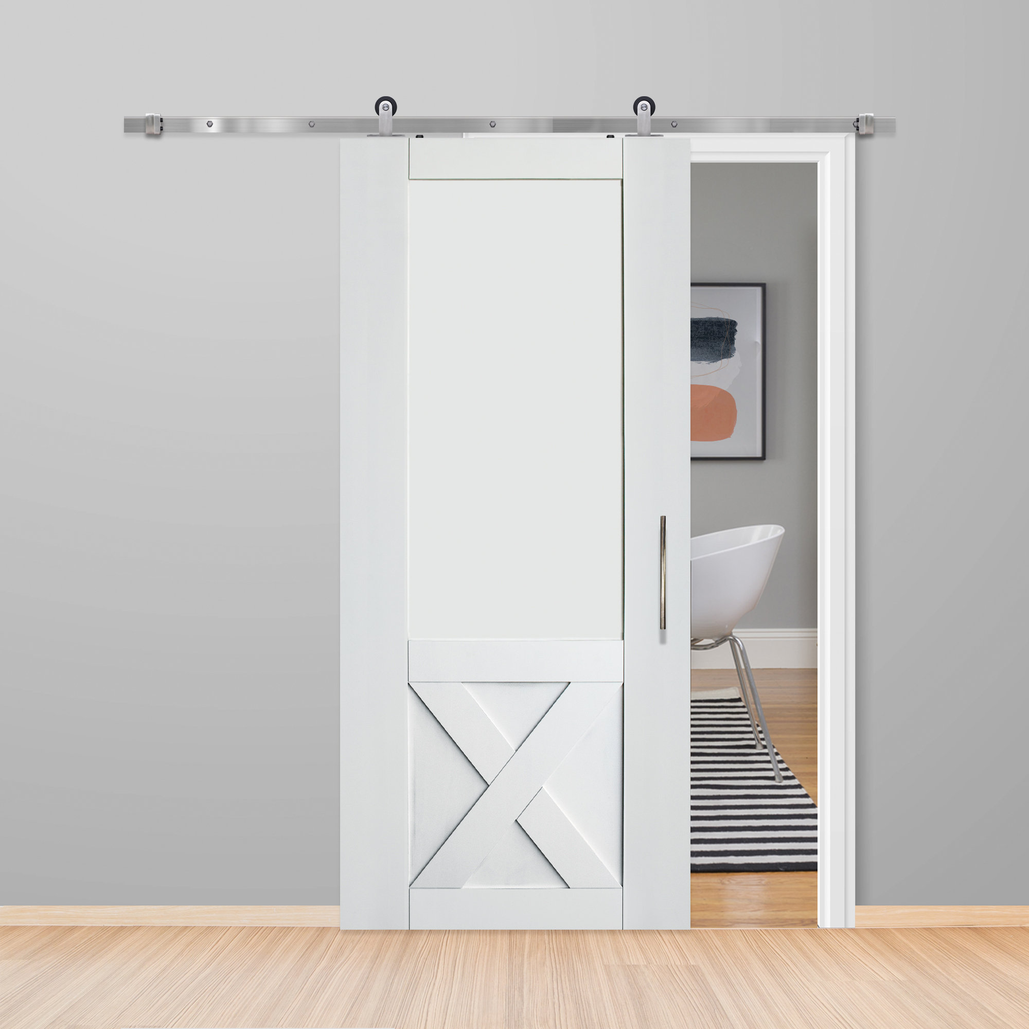 Barndoorz Paneled Manufactured Wood and Primed Barncraft Barn Door ...