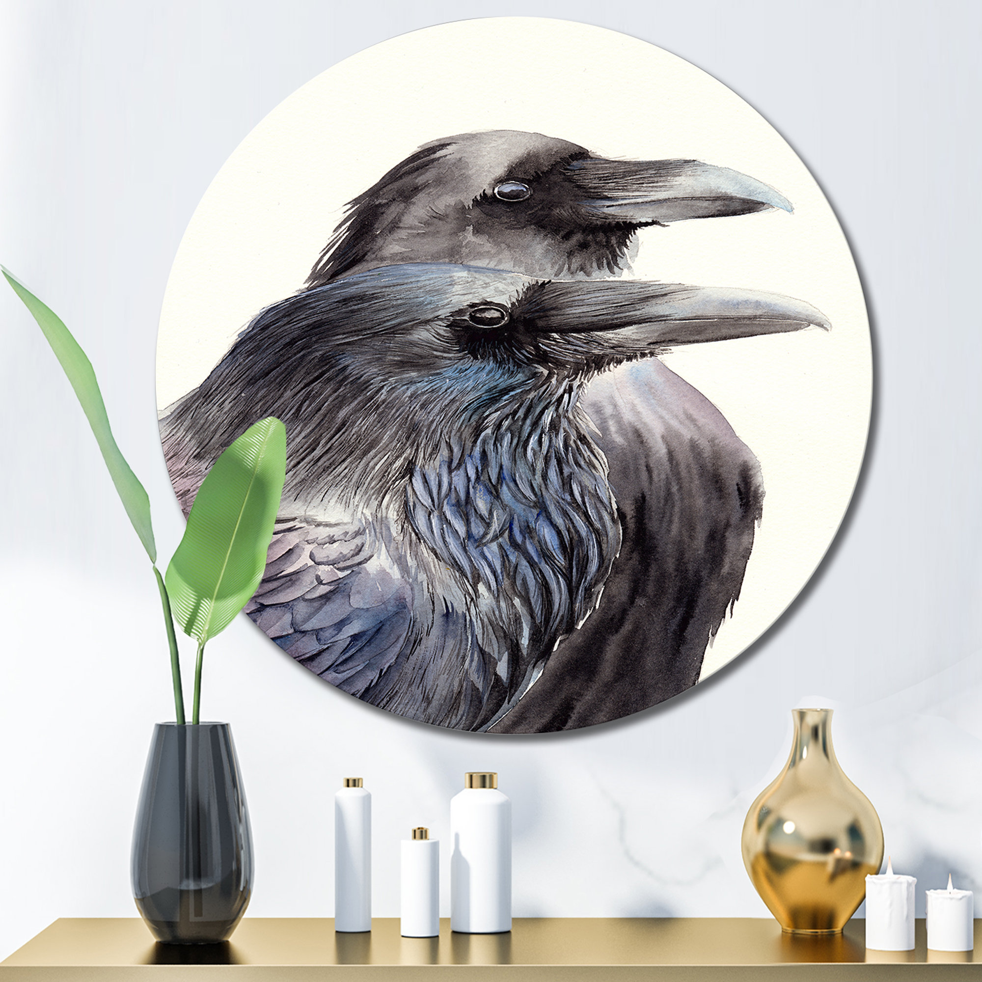 Red Barrel Studio Two Black Ravens with Black and Blue Feathers ...