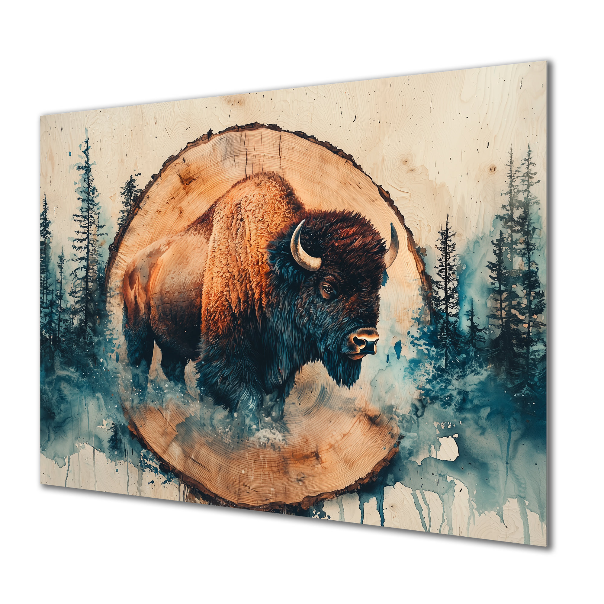 Ivy Bronx Bison In Wood Slide Forest Landscape - Bison Metal Wall Art ...