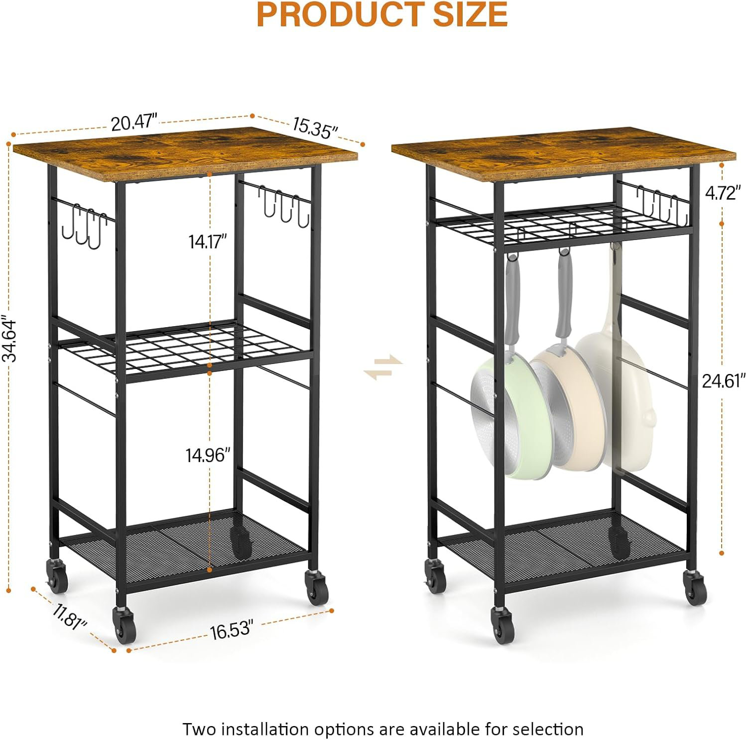 17 Stories Imogen Rolling Kitchen Microwave Cart, 3 Tier Microwave ...