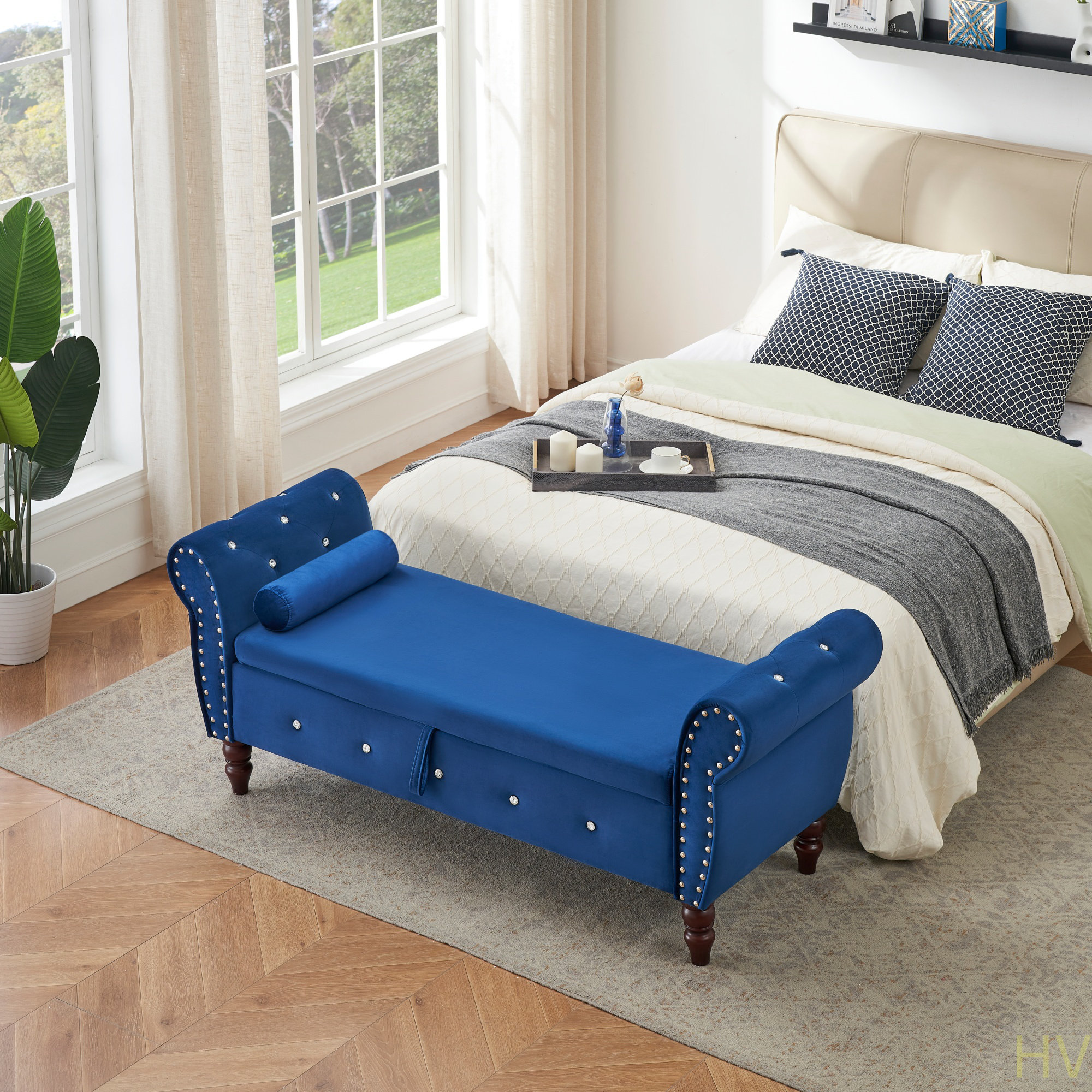 Rosdorf Park Velvet Multifunctional Storage Recgular Ottoman Bench ...