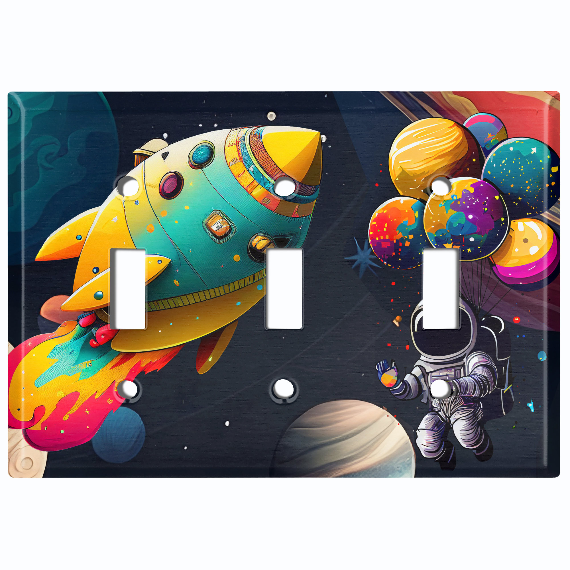 WorldAcc Colorful Animated Astronaut Space Ship 3-Gang Toggle Light ...