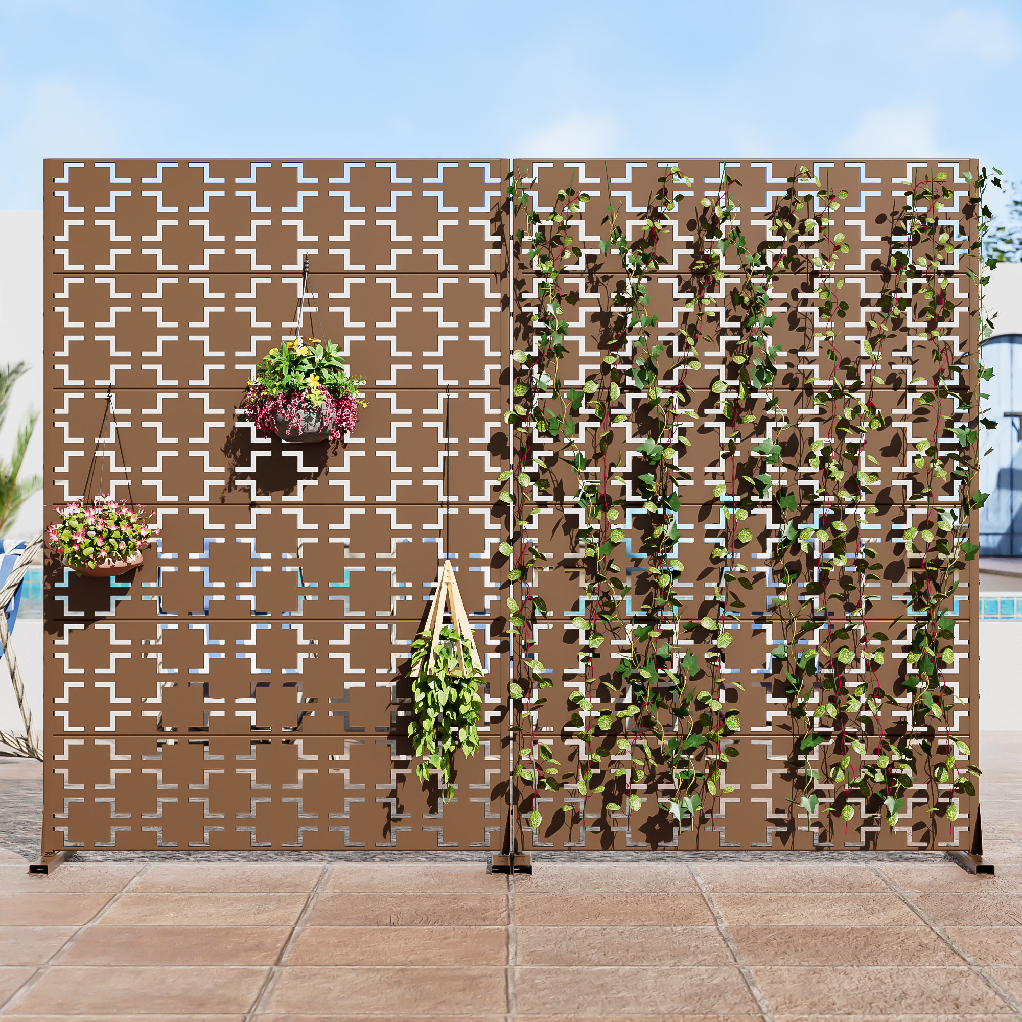 Dovelina Metal 72" x 47" Privacy Metal Screen Fence Panel | Wayfair