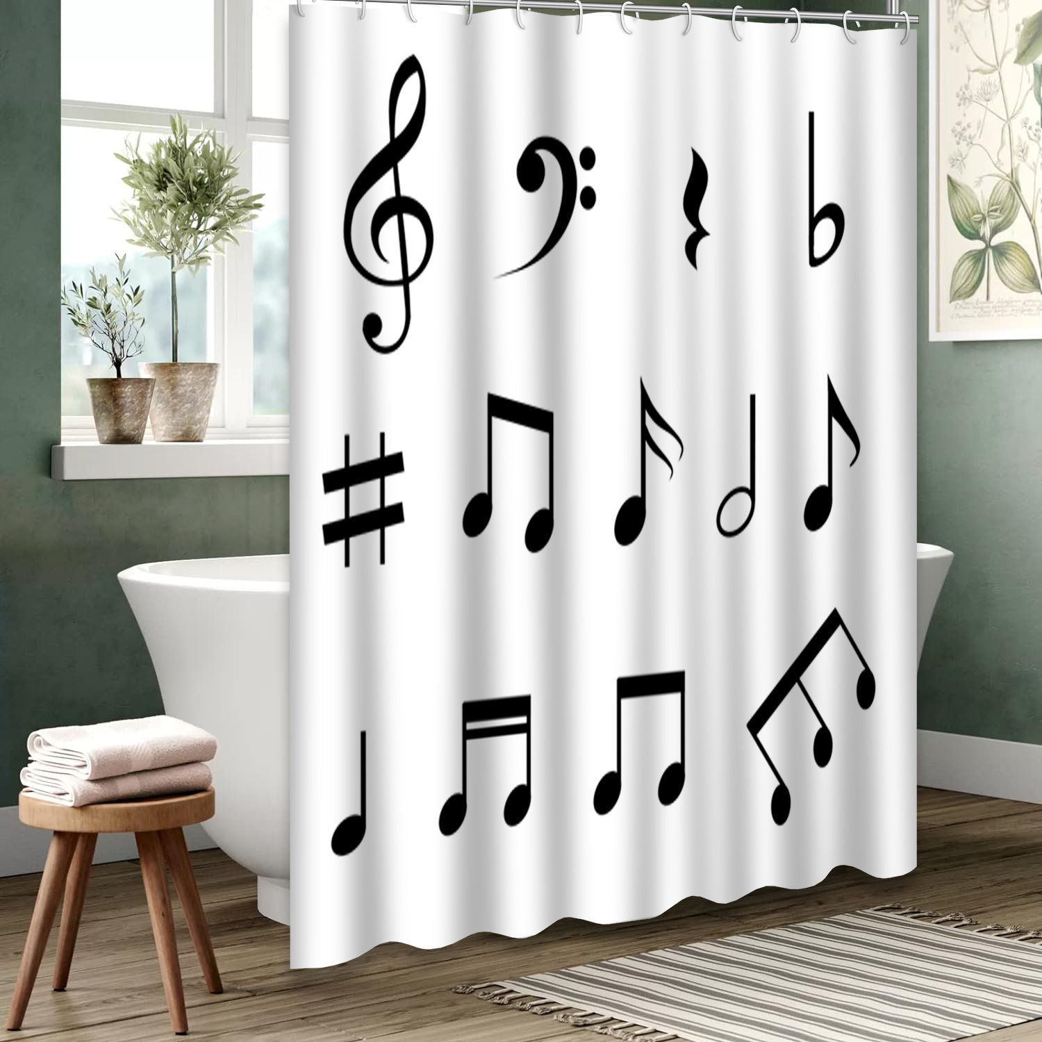 East Urban Home Black White Waterproof Shower Curtain,Music Symbol Key ...
