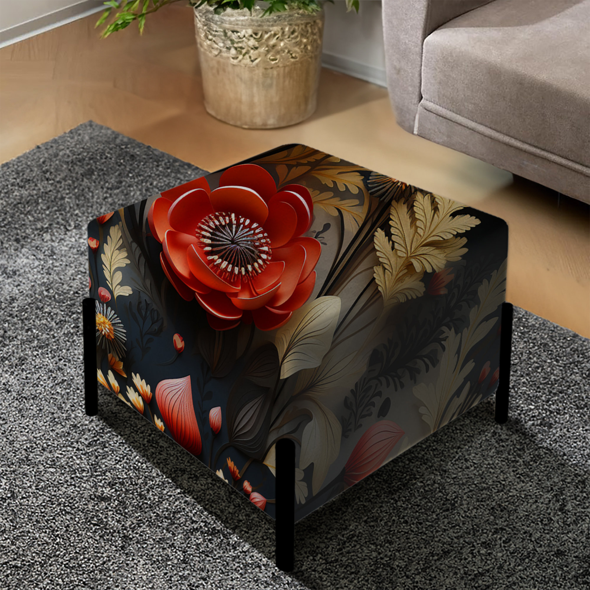 Design Art Cottage Floral Autumn Collage I - Floral Square Ottoman ...