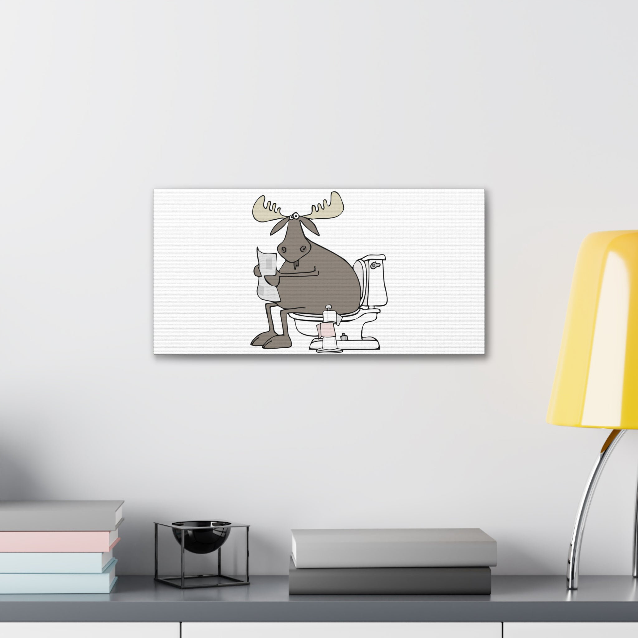 Trinx Moose Reading Newspaper On Toilet Funny Canvas Wall Art | Wayfair