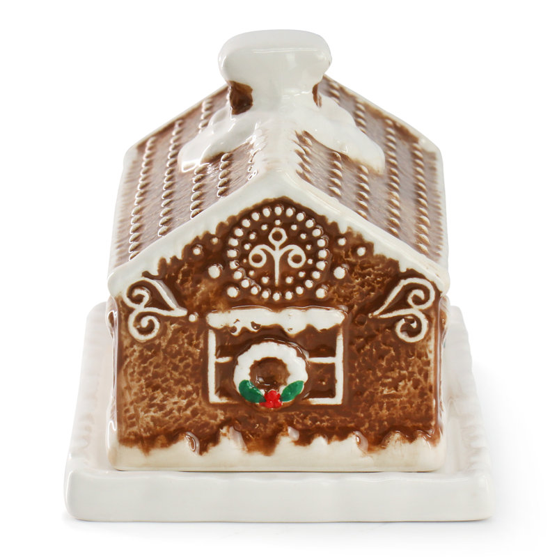 Martha Stewart 7in x 3.7in Ceramic Gingerbread House Butter Dish in ...