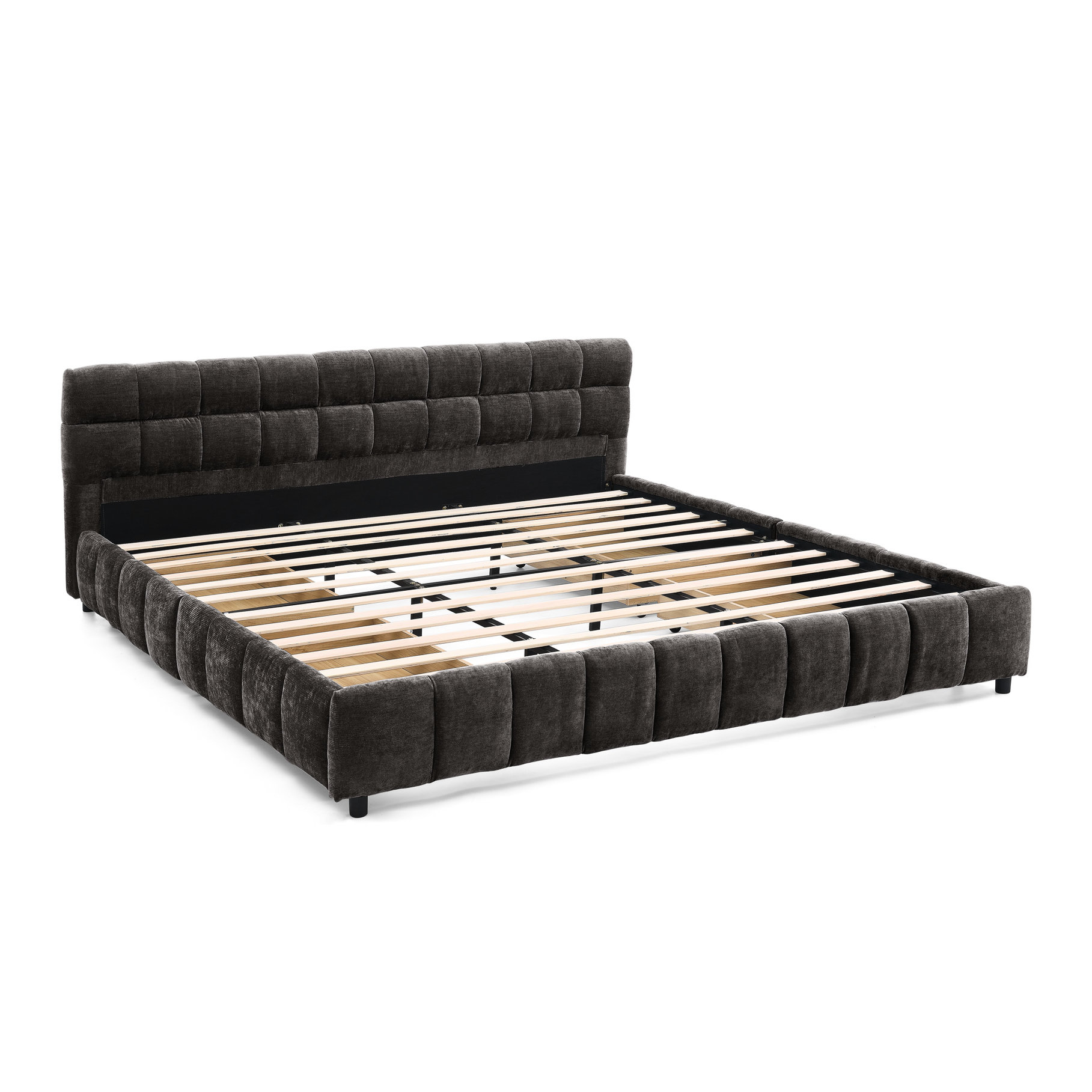 Latitude Run® Dark Gray King Size Upholstered Bed Frame With Drawer ...