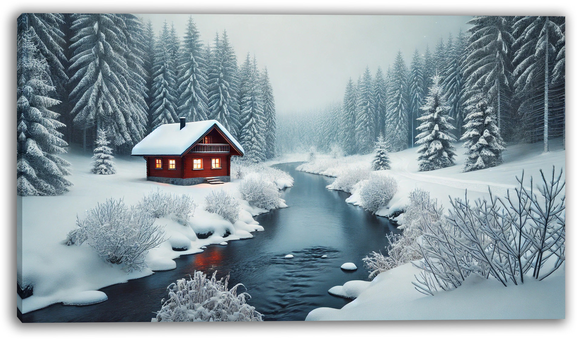 Union Rustic Cozy Cabin by the Winter Stream Print Canvas Art | Wayfair