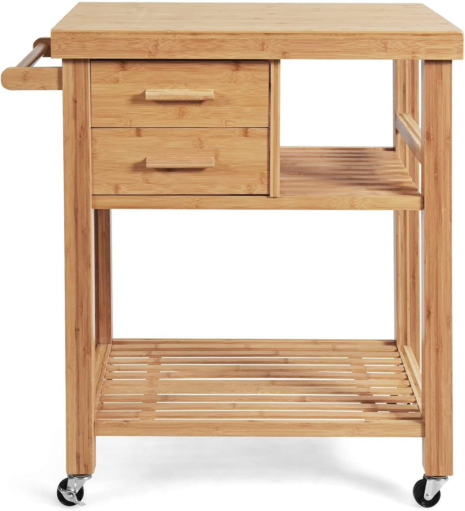 Latitude Run® Bamboo Kitchen Island Cart with Drawers & Storage Shelves ...