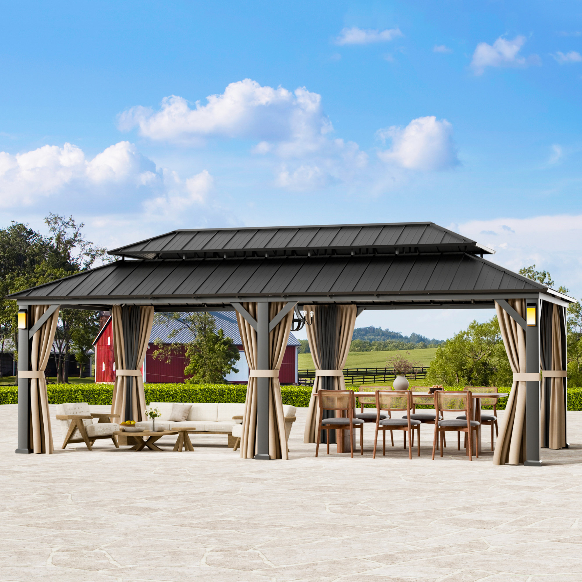 MODERN SHADE OUTDOOR LIVING SPACES Horizon 12' X 24' Metal Patio ...