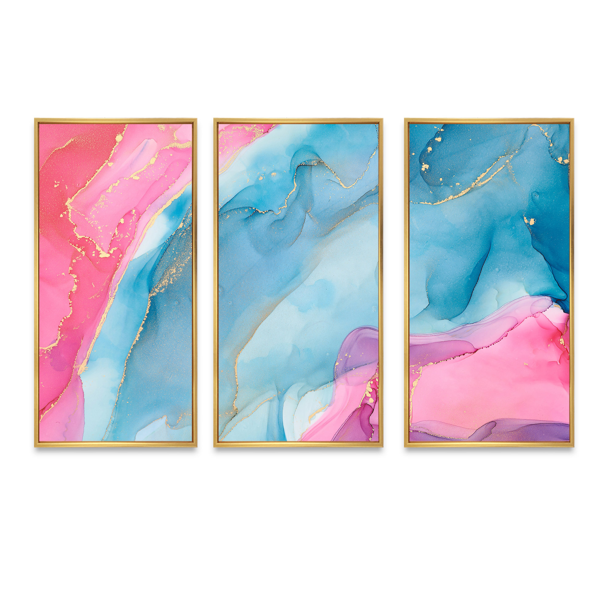Everly Quinn Blue And Pink Luxury Abstract Fluid Art I - Modern Framed ...