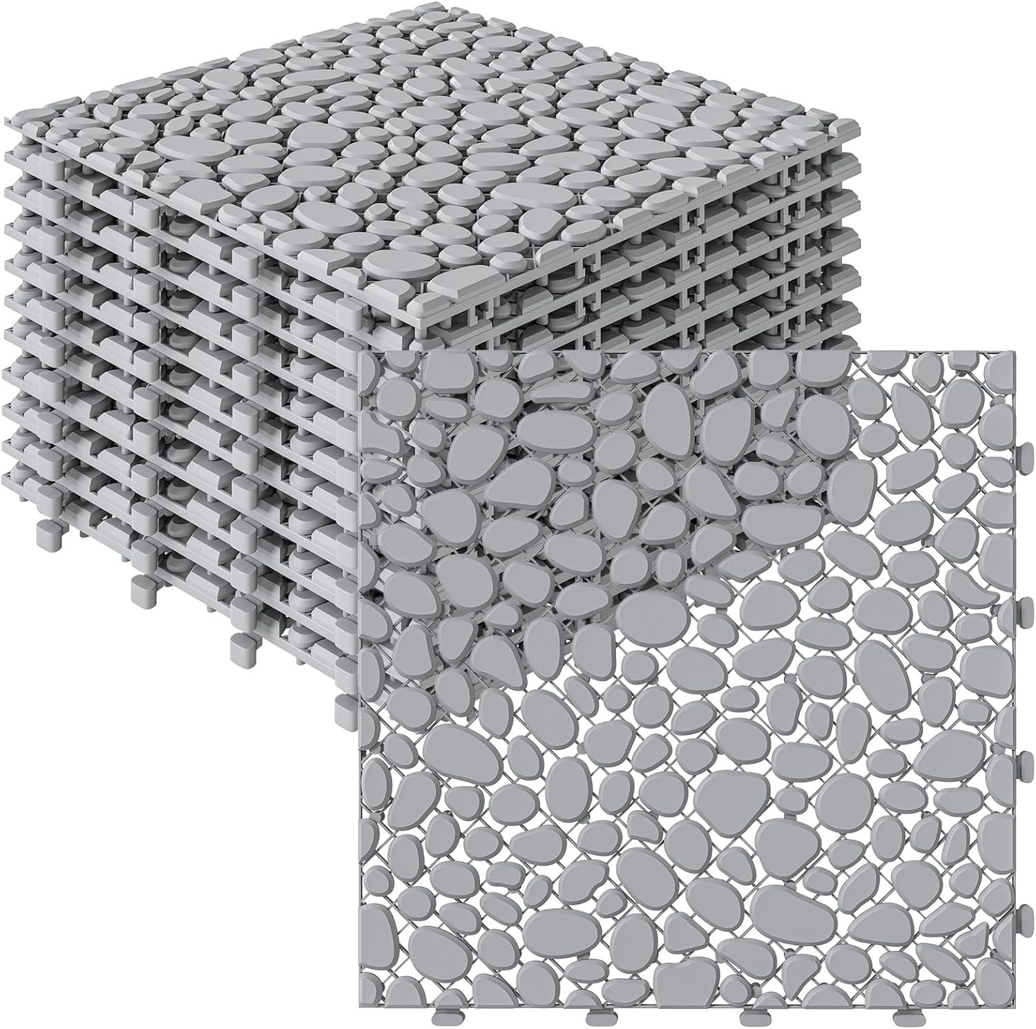Awevsco 12PCS Plastic Interlocking Deck Tiles Pebble Stone Pattern, 12 ...