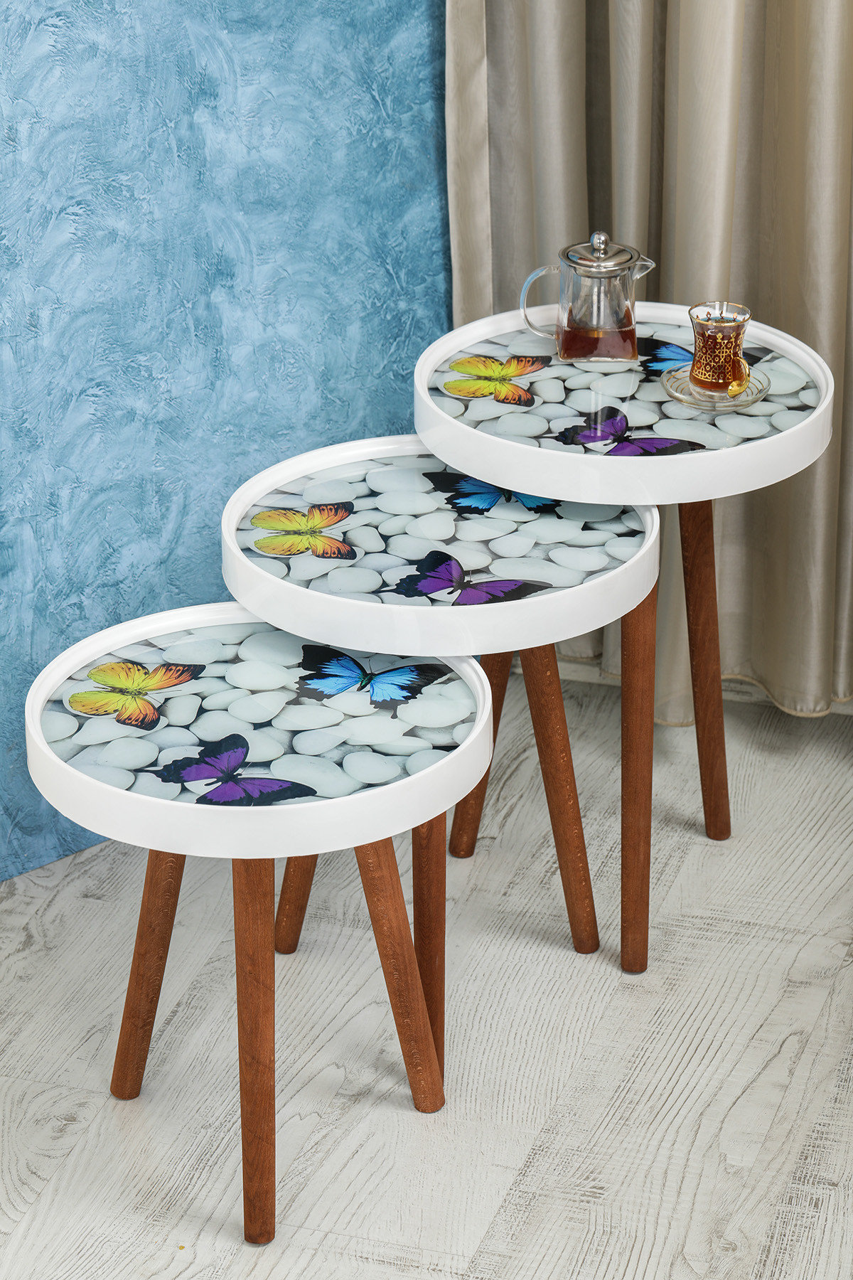 East Urban Home Kalagher Glass Tray Top 3 Legs Nesting Tables | Wayfair