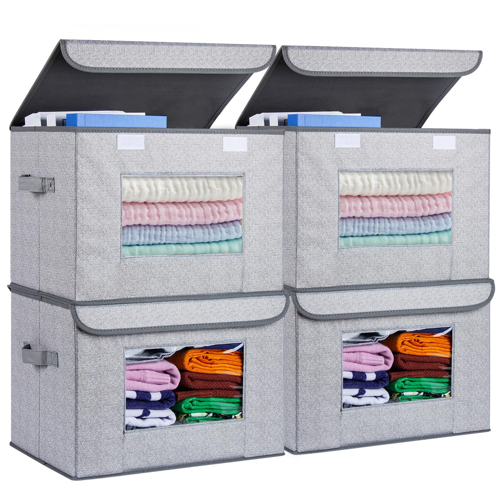 Latitude Run® Grey Fabric Storage Boxes - Stackable, Collapsible, Huge ...