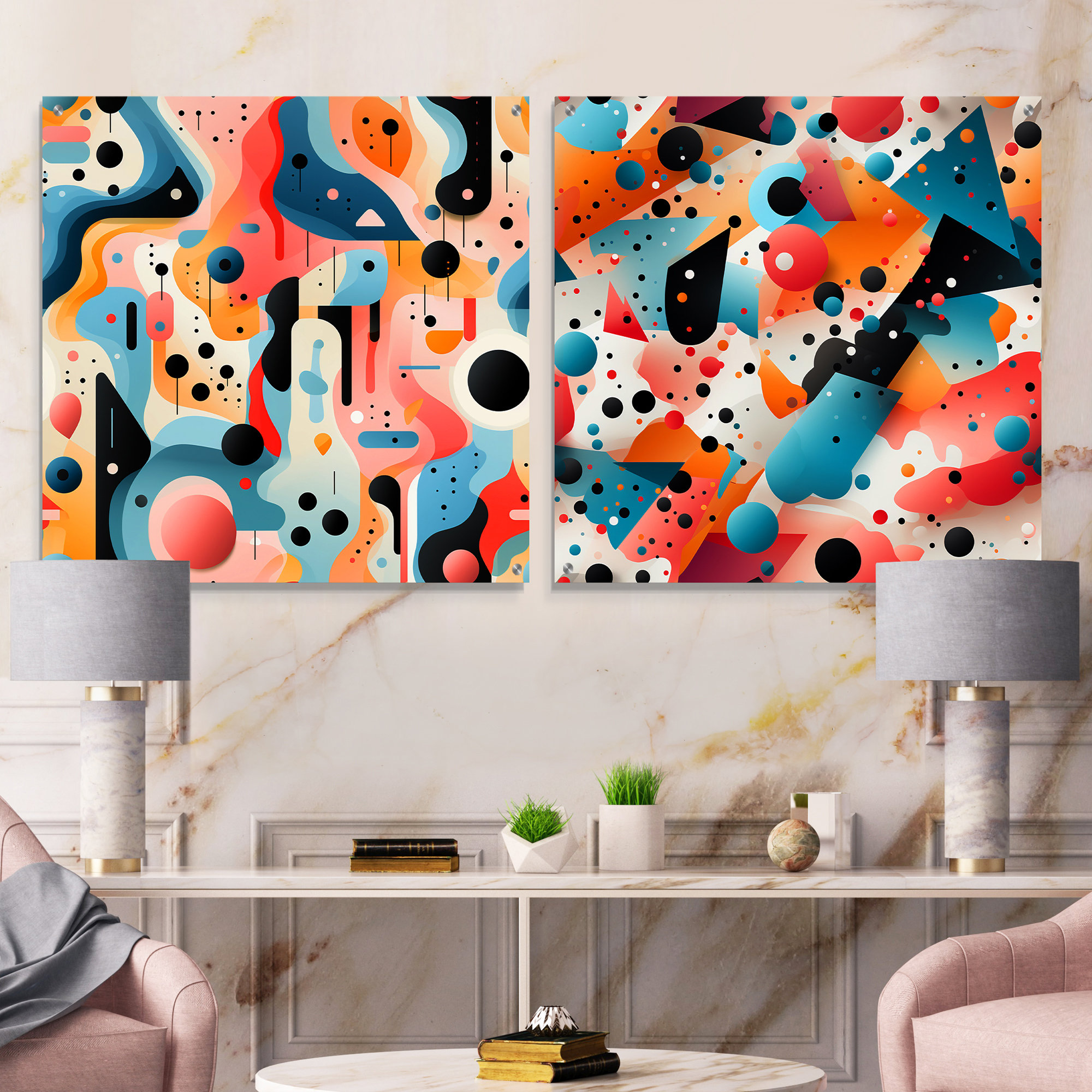 Design Art Pink And Blue 1970S Trendy Patterns - Abstract Geometric ...